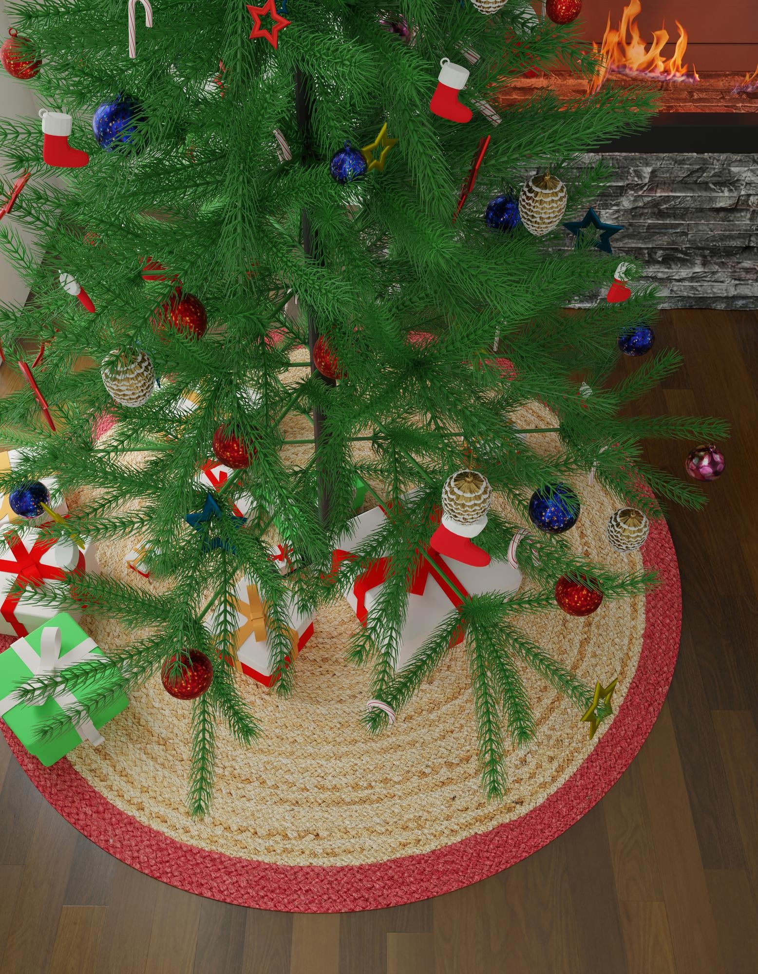 Natural 2' 2 x 2' 2 Hand Braided Christmas Tree Skirt | Rugs.com