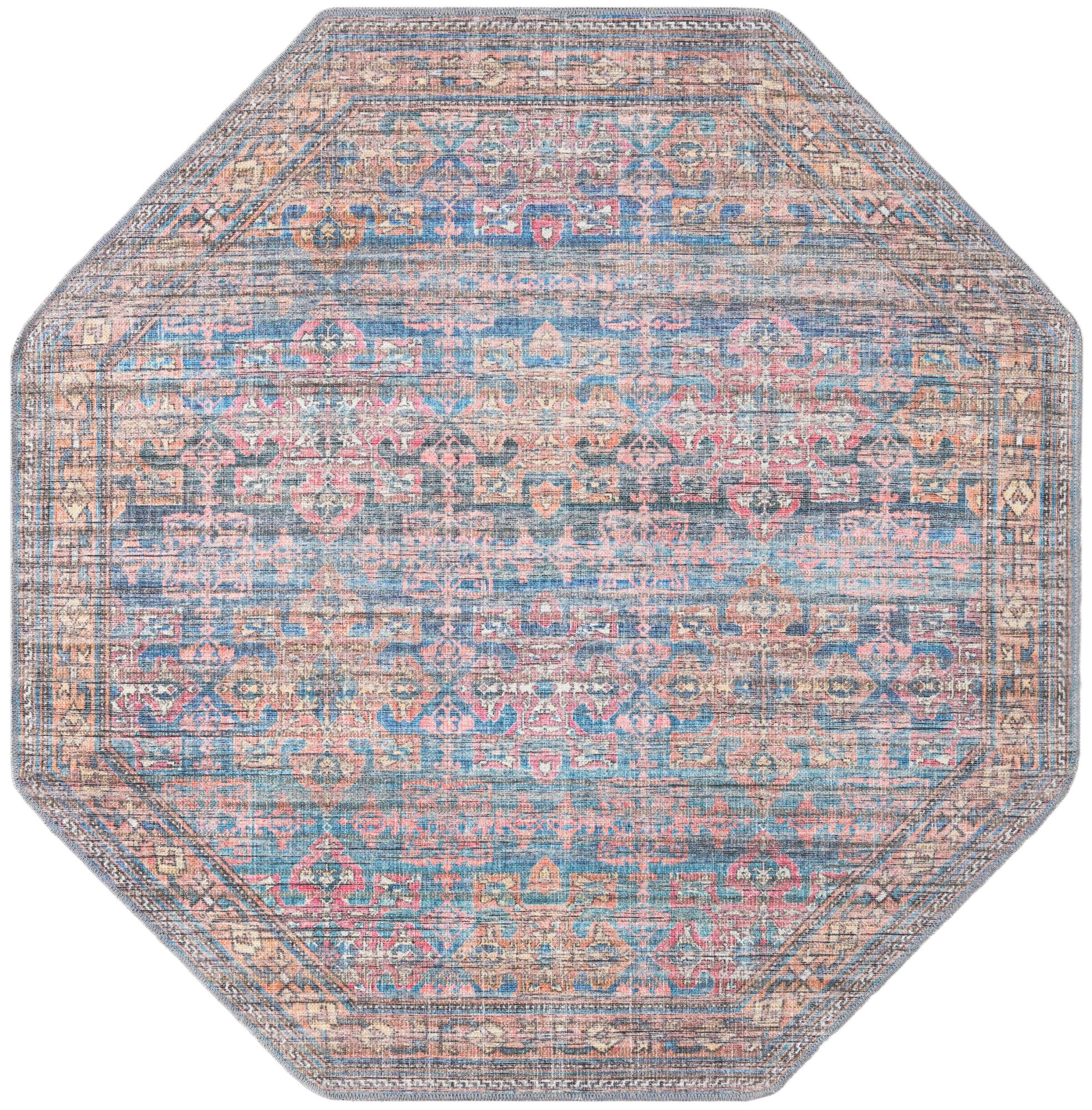 Antique Blue 5' 3 x 5' 3 Washable Nostalgia Octagon Rug | Rugs.com