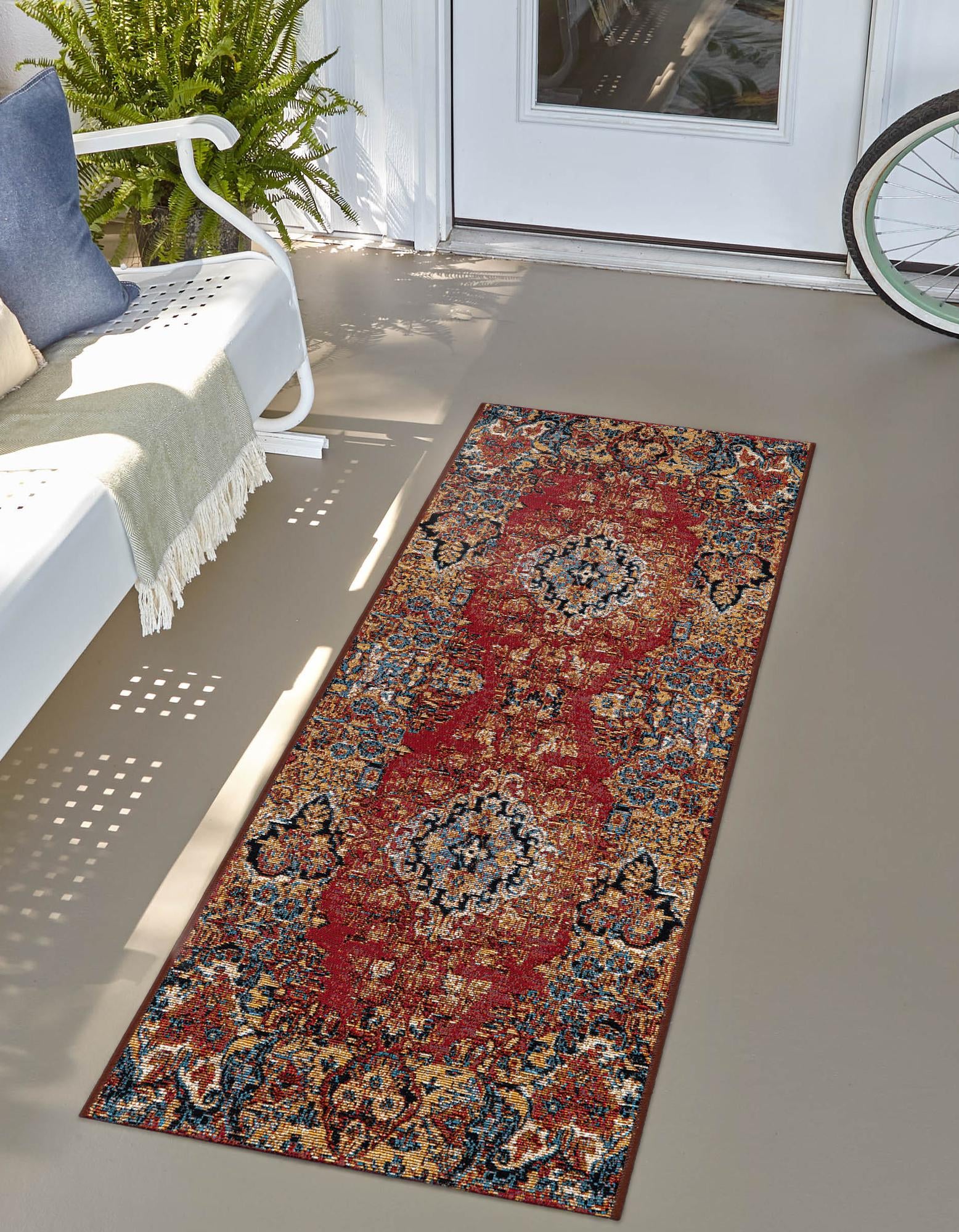 Antique Red 2' x 6' Traditional Indoor / Outdoor Runner Rug | Rugs.com