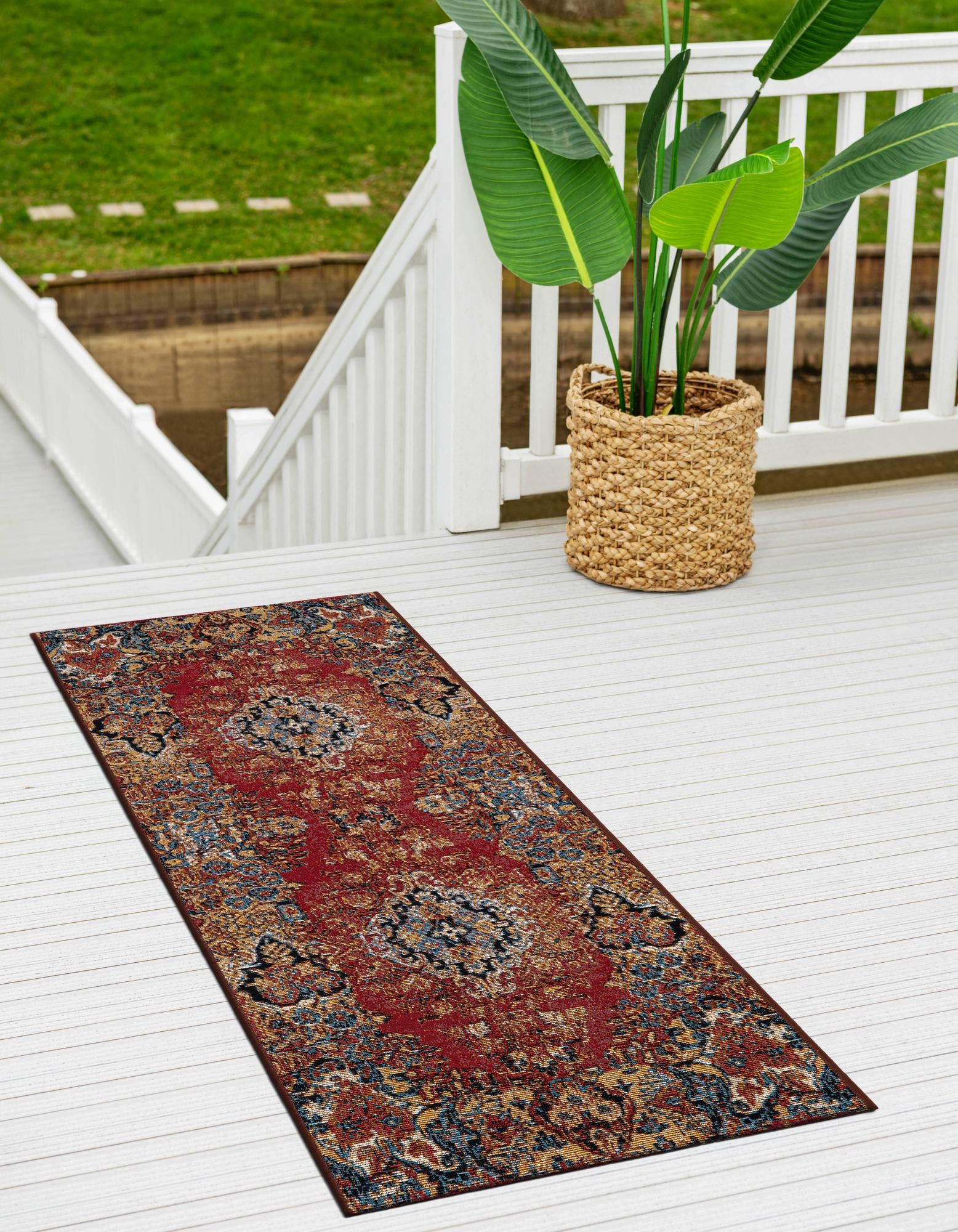 Antique Red 2' x 6' Traditional Indoor / Outdoor Runner Rug | Rugs.com