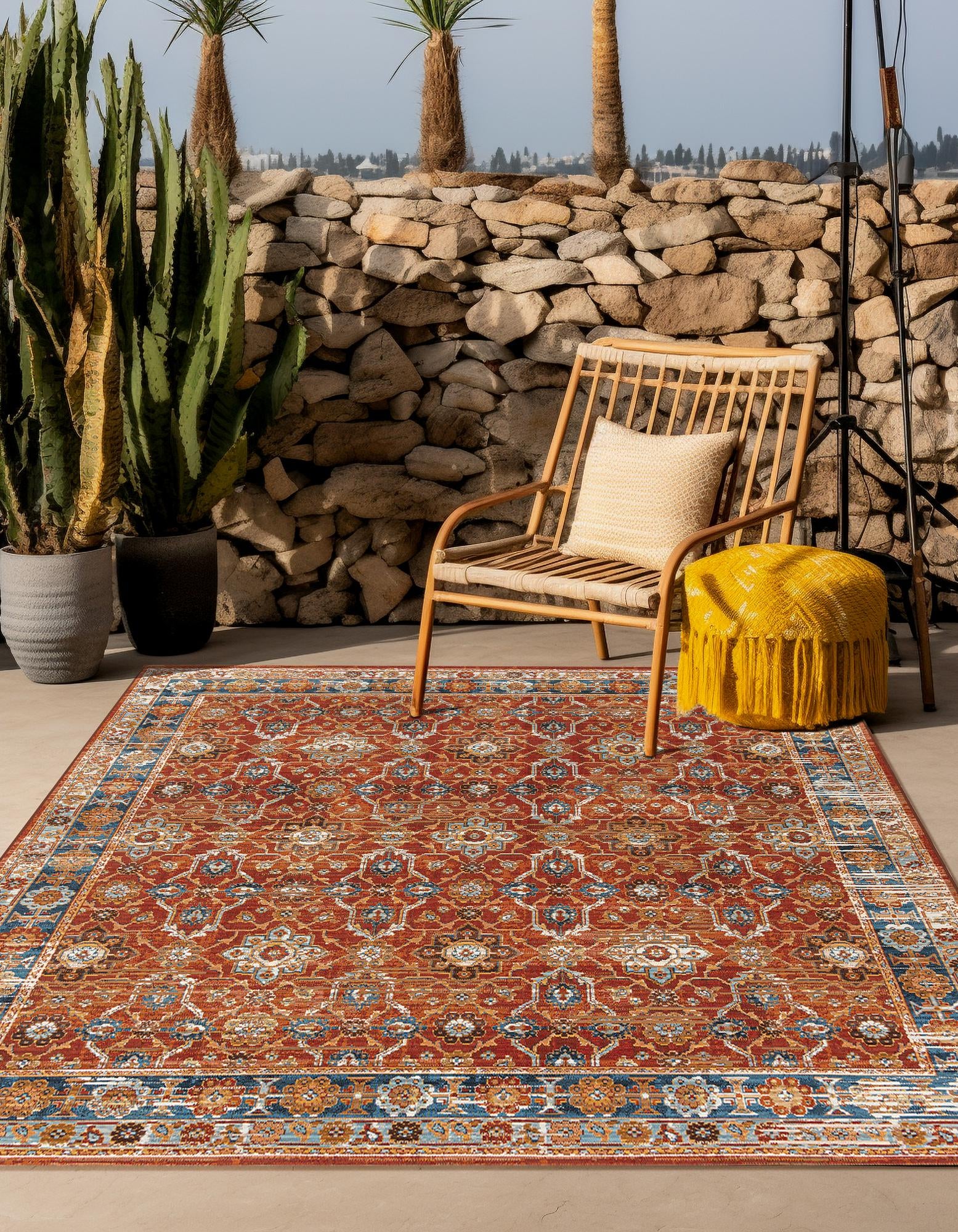 Antique Red 10' x 10' Traditional Indoor / Outdoor Square Rug | Rugs.com