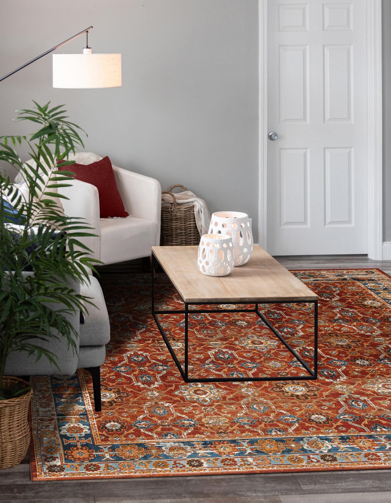 Antique Red 10' x 10' Traditional Indoor / Outdoor Square Rug | Rugs.com