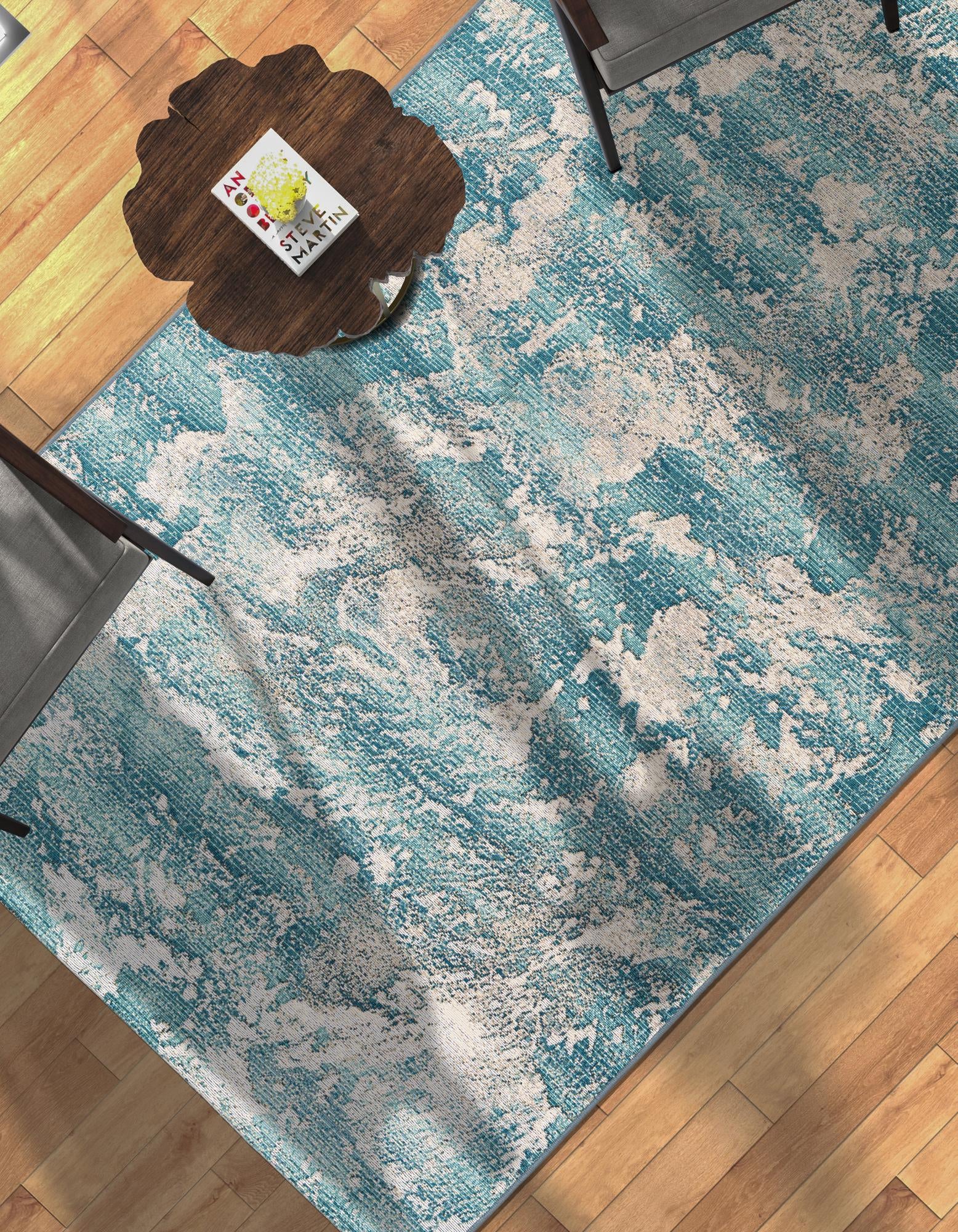 Aqua Blue 9' x 12' Modern Indoor / Outdoor Rug | Rugs.com