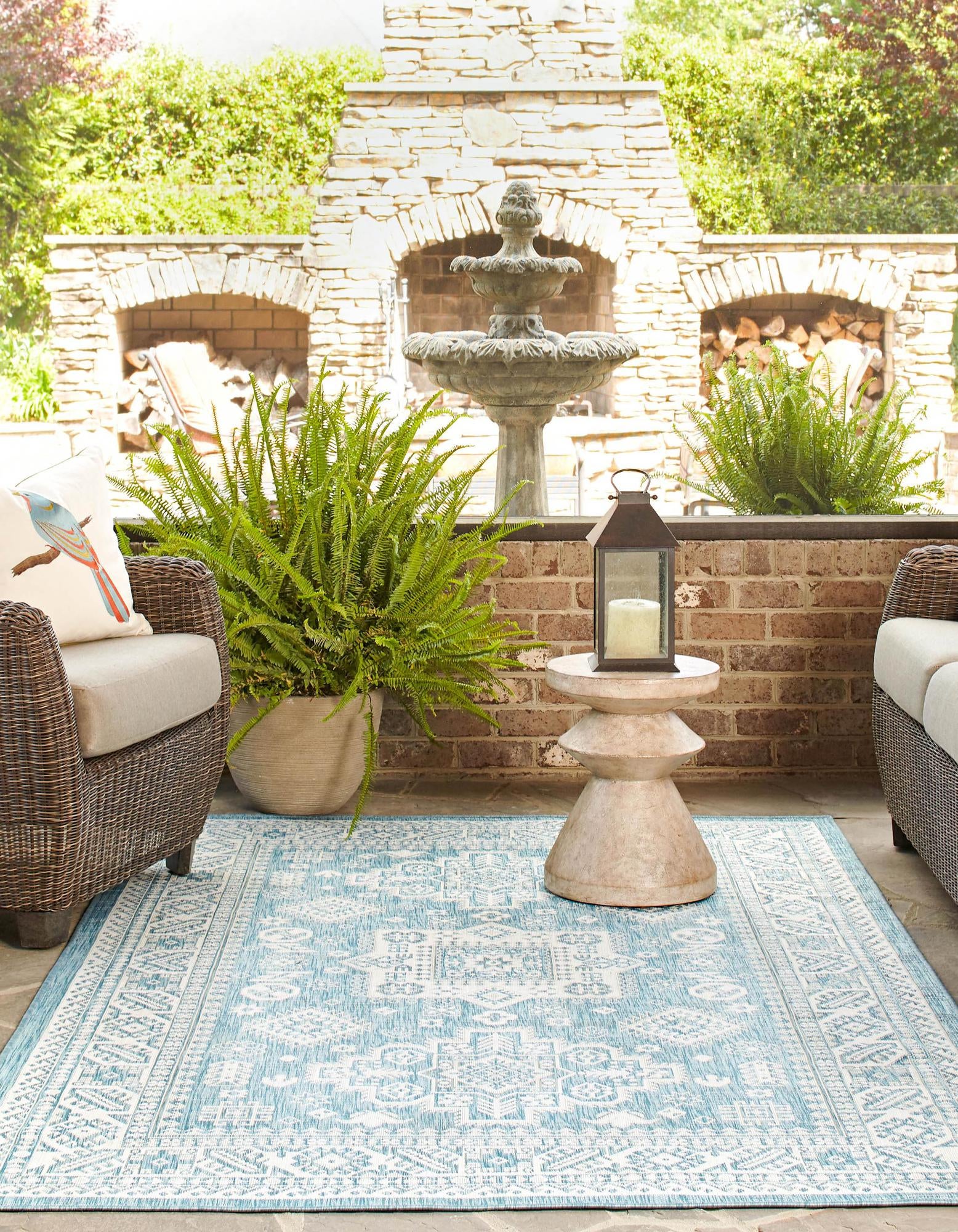 Aqua 3' 3 x 5' 3 Aztec Indoor / Outdoor Rug | Rugs.com