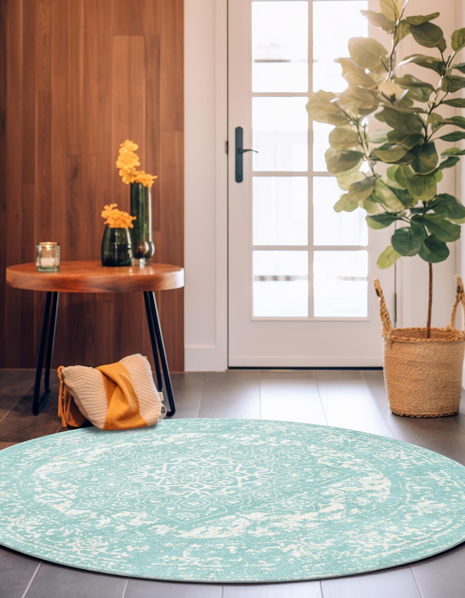 Aqua 5' 3 x 5' 3 Arlington Round Rug | Rugs.com