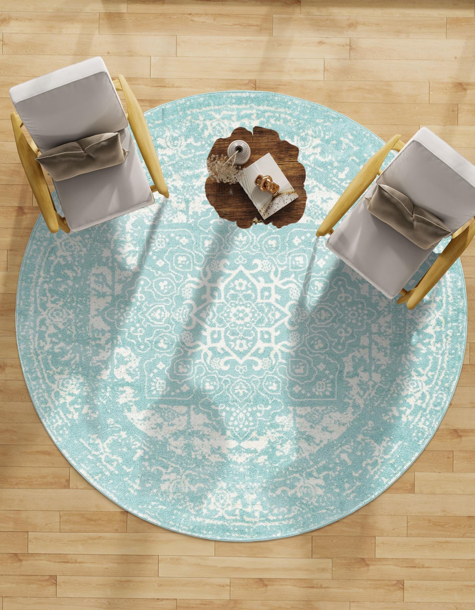 Aqua 5' 3 x 5' 3 Arlington Round Rug | Rugs.com