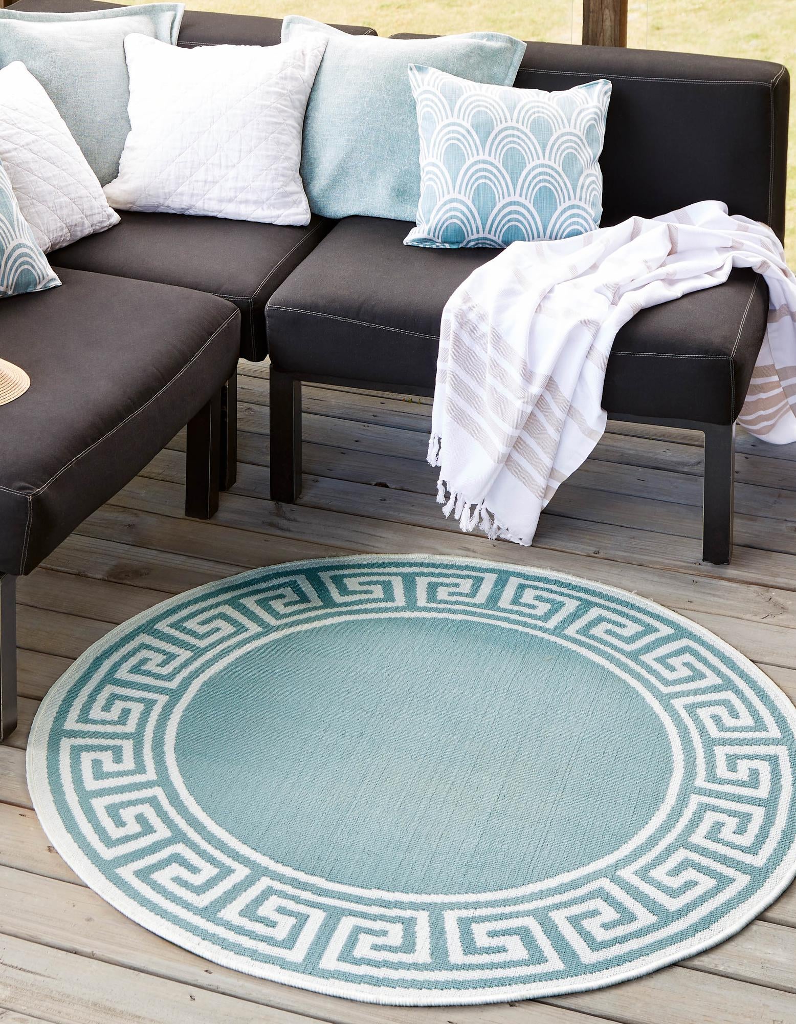 Aqua 4' x 4' Coastal Indoor / Outdoor Round Rug | Rugs.com