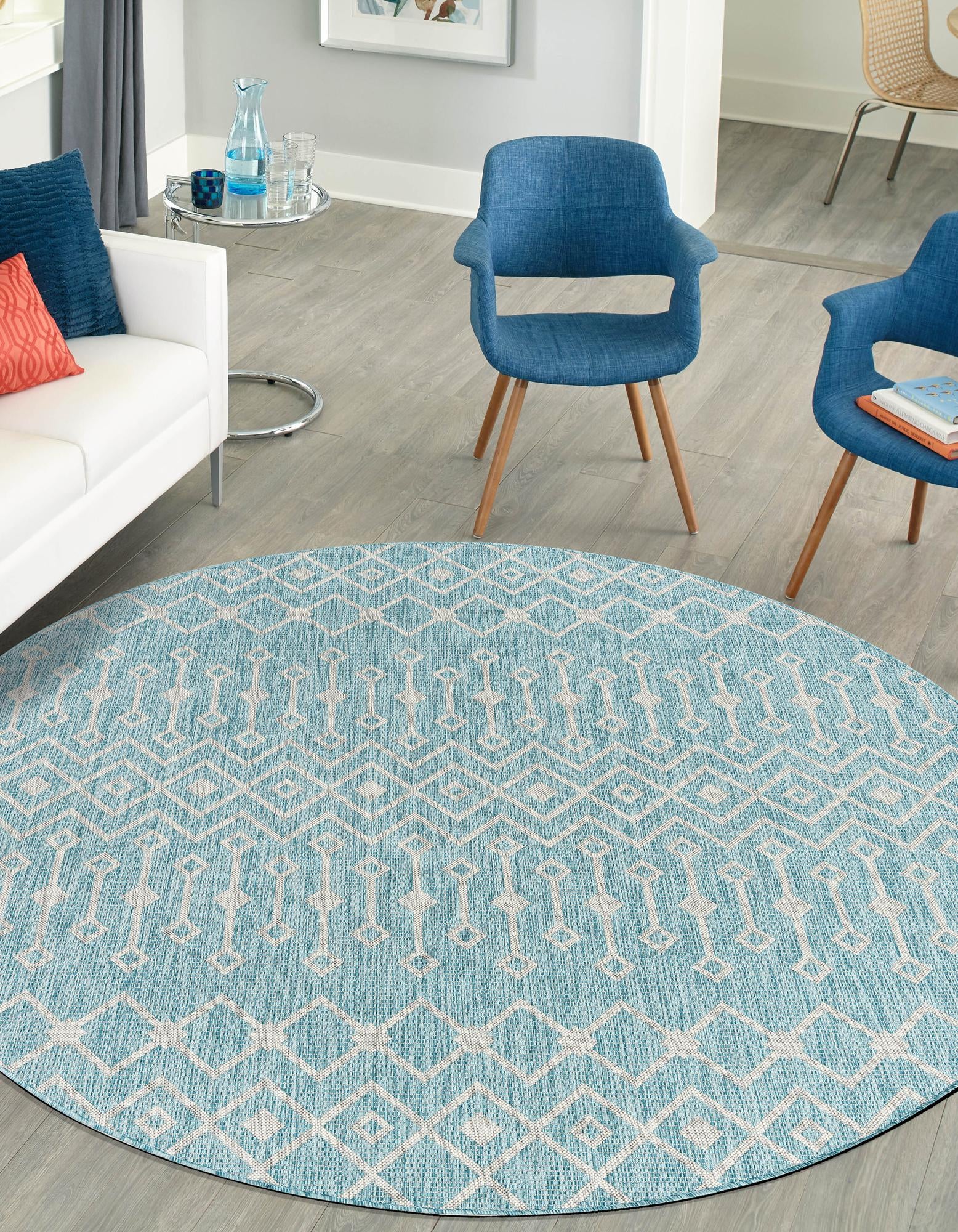 Aqua 3' 3 x 3' 3 Lattice Indoor / Outdoor Round Rug | Rugs.com
