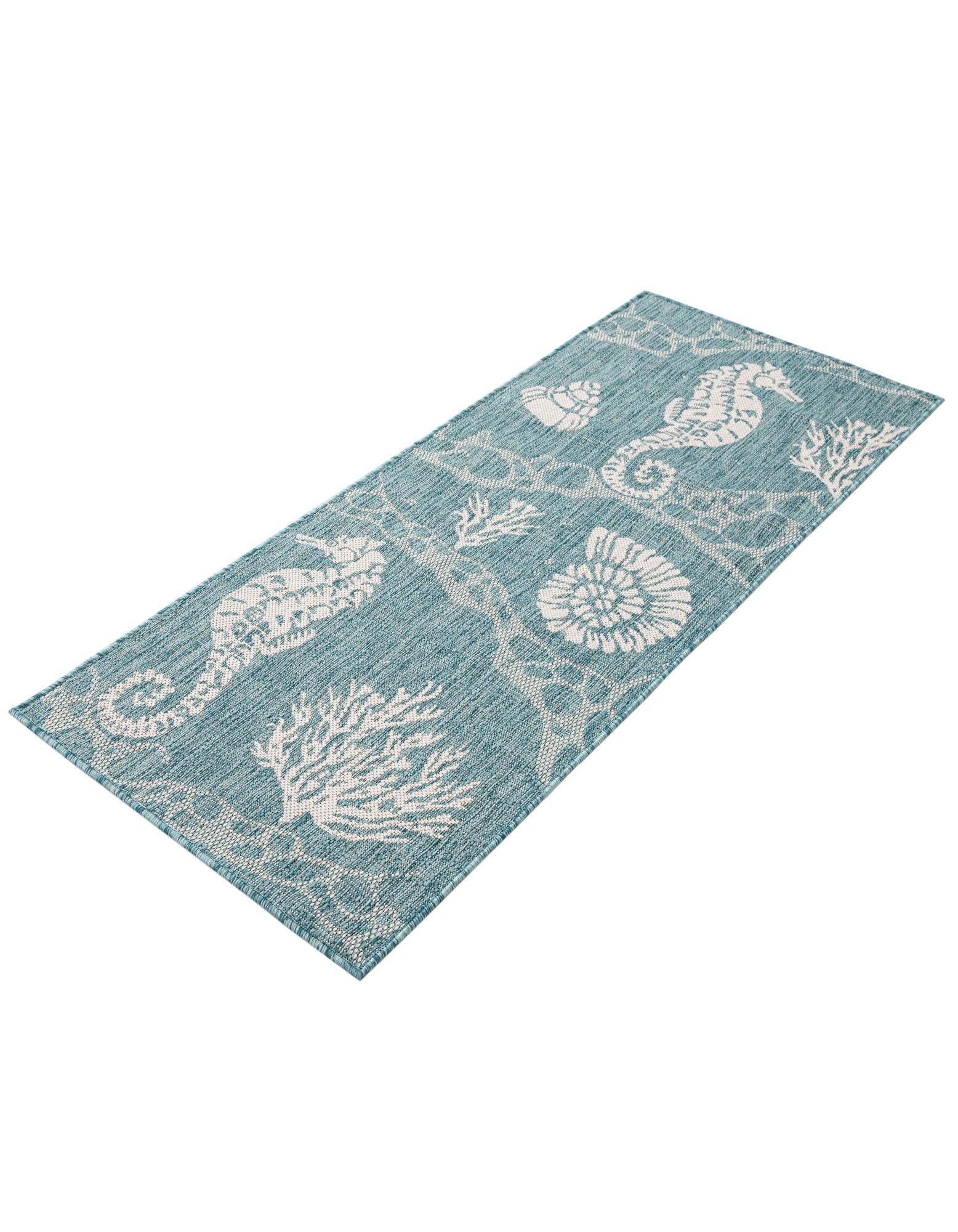 Aqua 2' x 5' Coastal Indoor / Outdoor Runner Rug | Rugs.com
