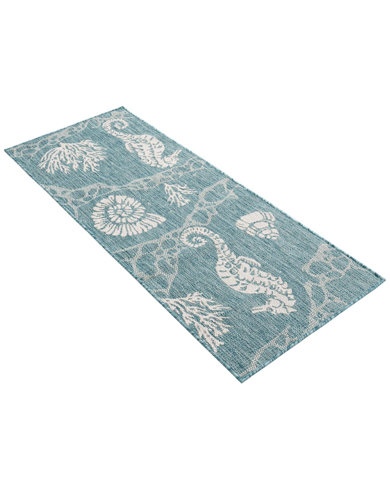 Aqua 2' x 5' Coastal Indoor / Outdoor Runner Rug | Rugs.com
