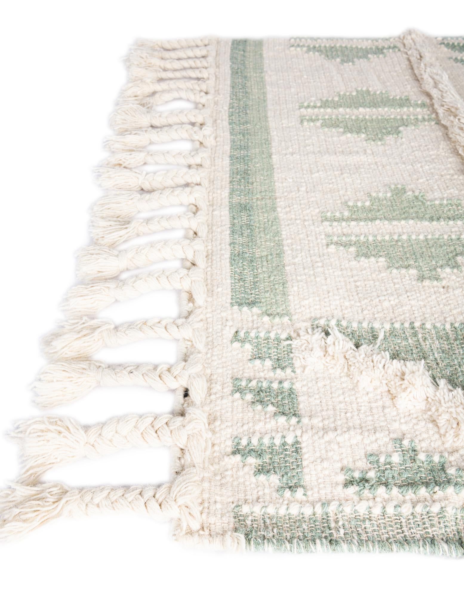 Aquamarine and White 2' 2 x 8' 2 Hand Woven Arizona Wool Runner Rug ...