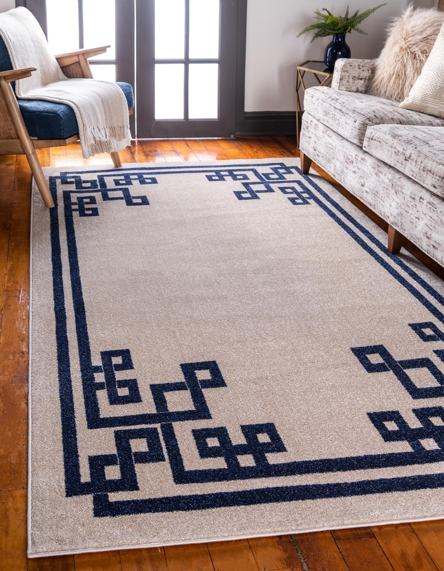 Beige and Blue 5' 3 x 8' Hera Rug | Rugs.com