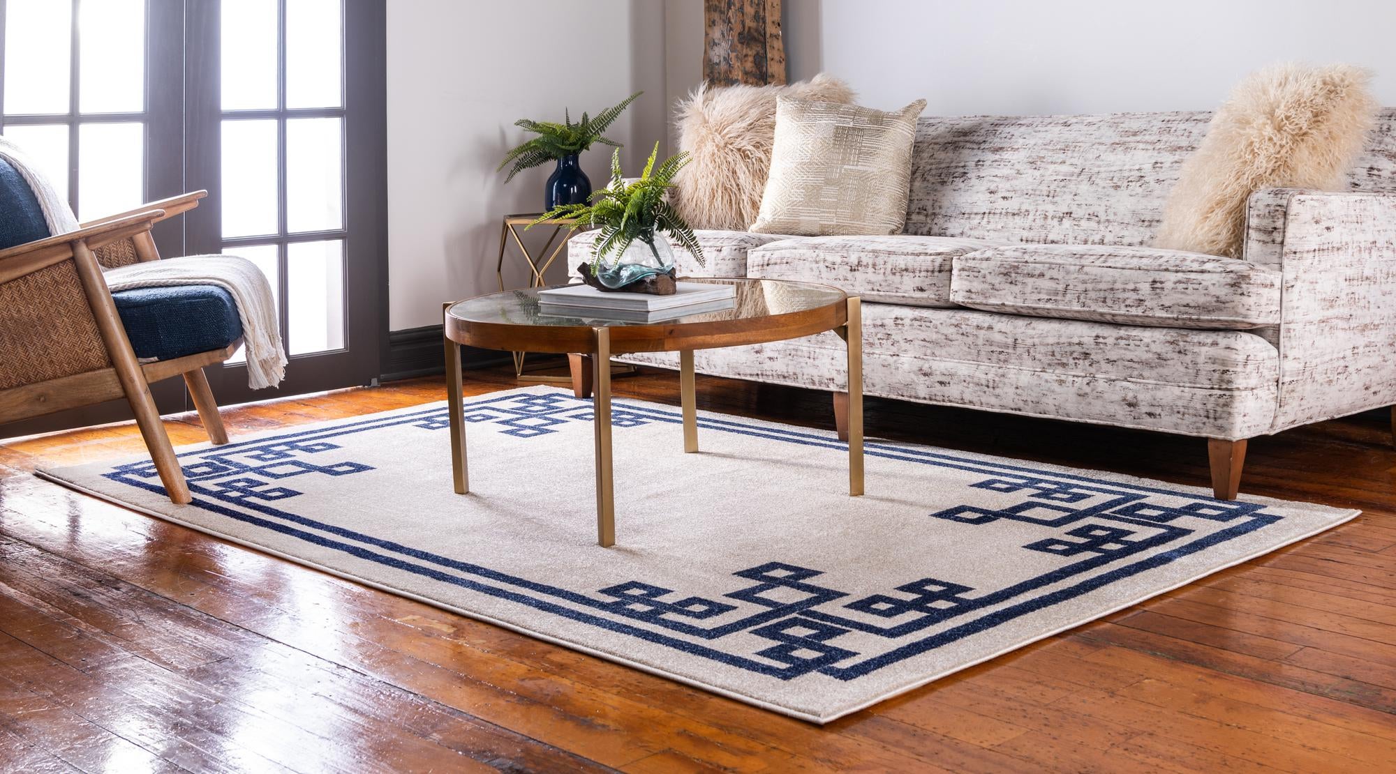 Beige and Blue 5' 3 x 8' Hera Rug | Rugs.com