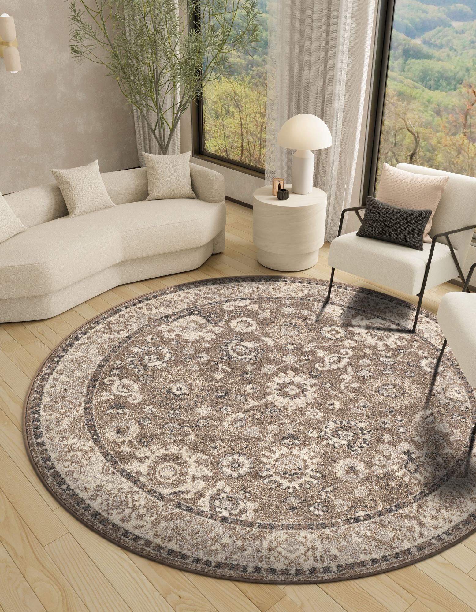 Beige Brown 6' x 6' Madeline Round Rug | Rugs.com