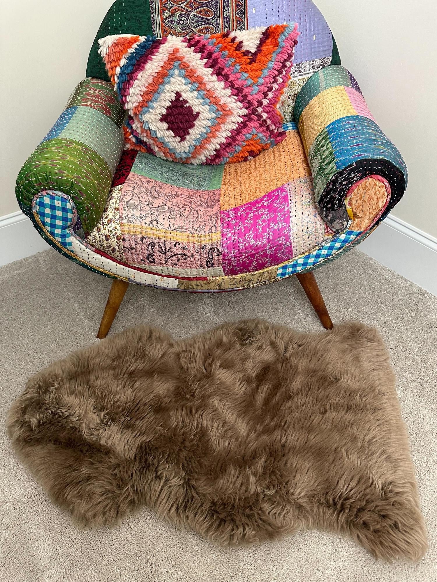 Beige 1' 10 x 3' Natural Sheepskin Freeform Rug | Rugs.com