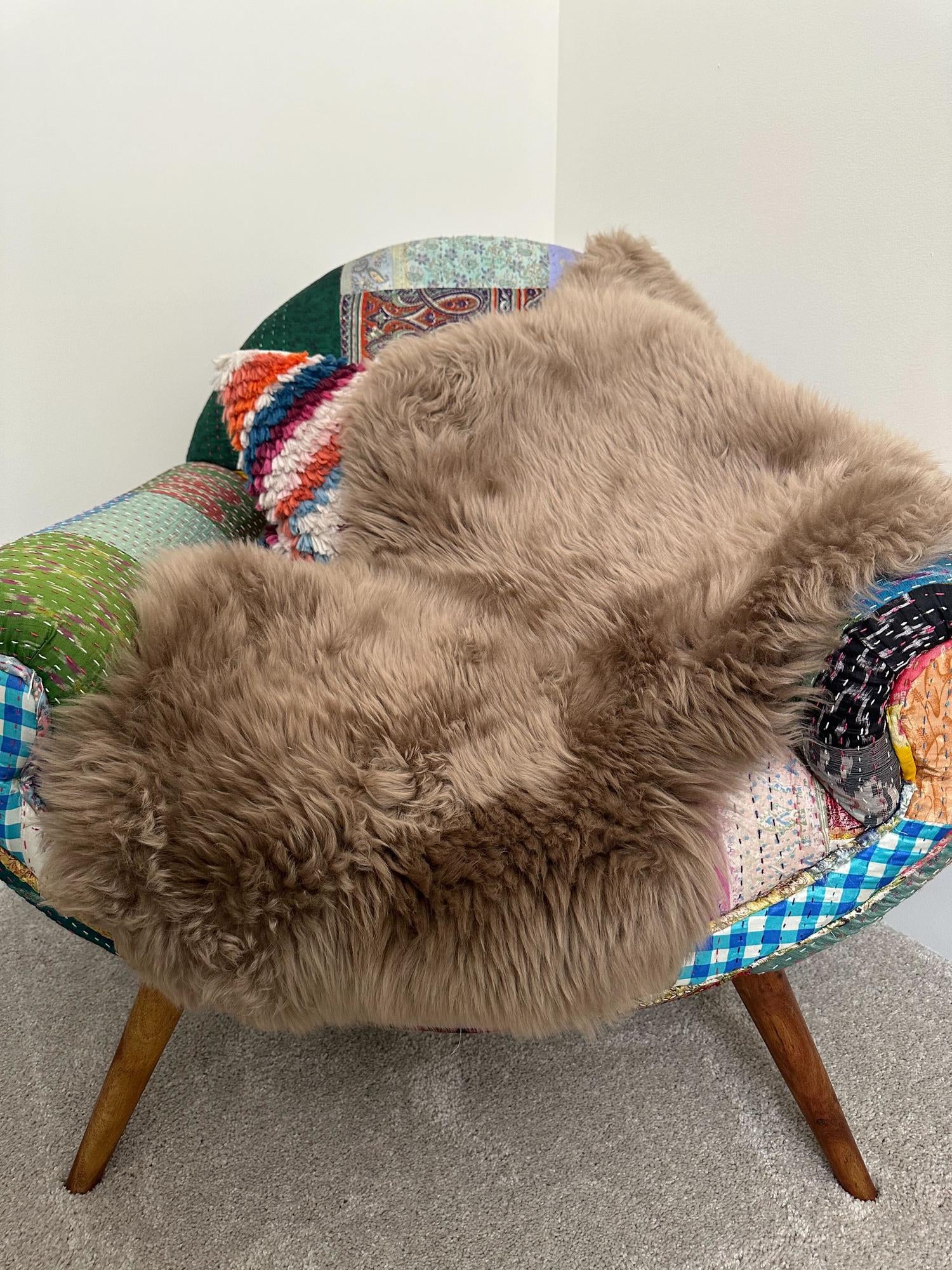 Beige 1' 10 x 3' Natural Sheepskin Freeform Rug | Rugs.com