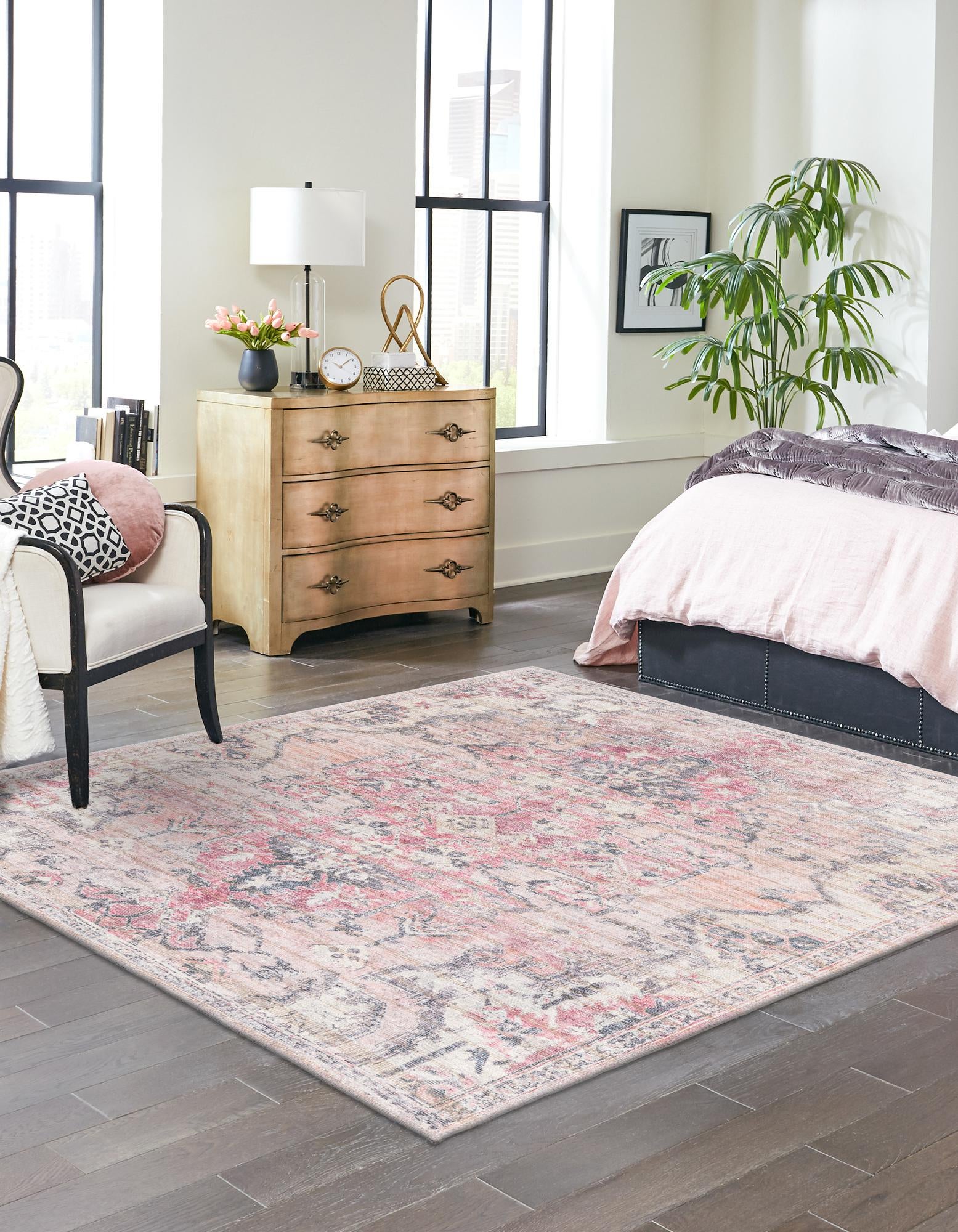 Beige pink 7' 3 x 7' 3 Washable Nostalgia Square Rug | Rugs.com