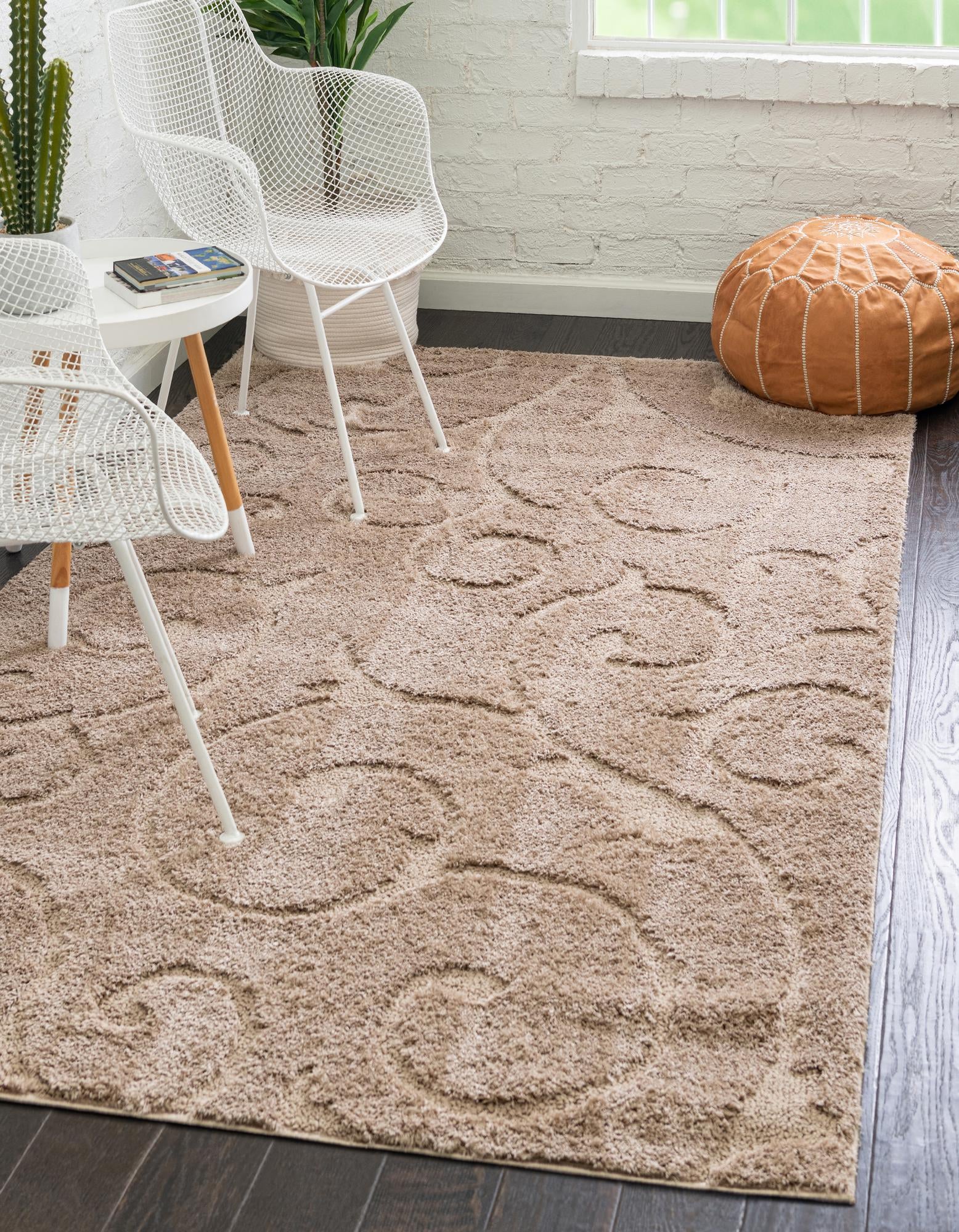 Light Brown 8' x 10' Botanical Shag Rug | Rugs.com