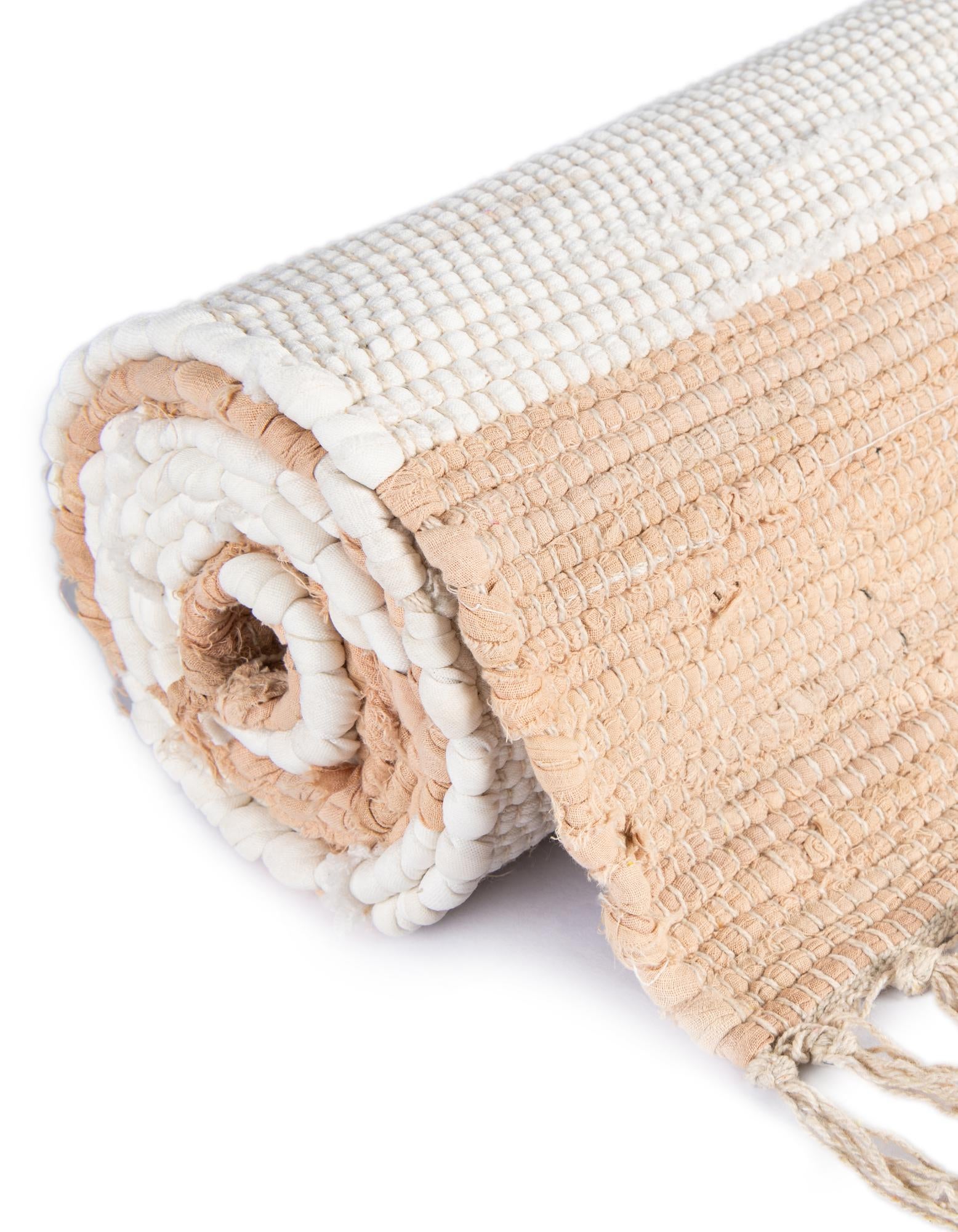 Beige 7' 1 x 10' Hand Woven Chindi Rag Rug | Rugs.com