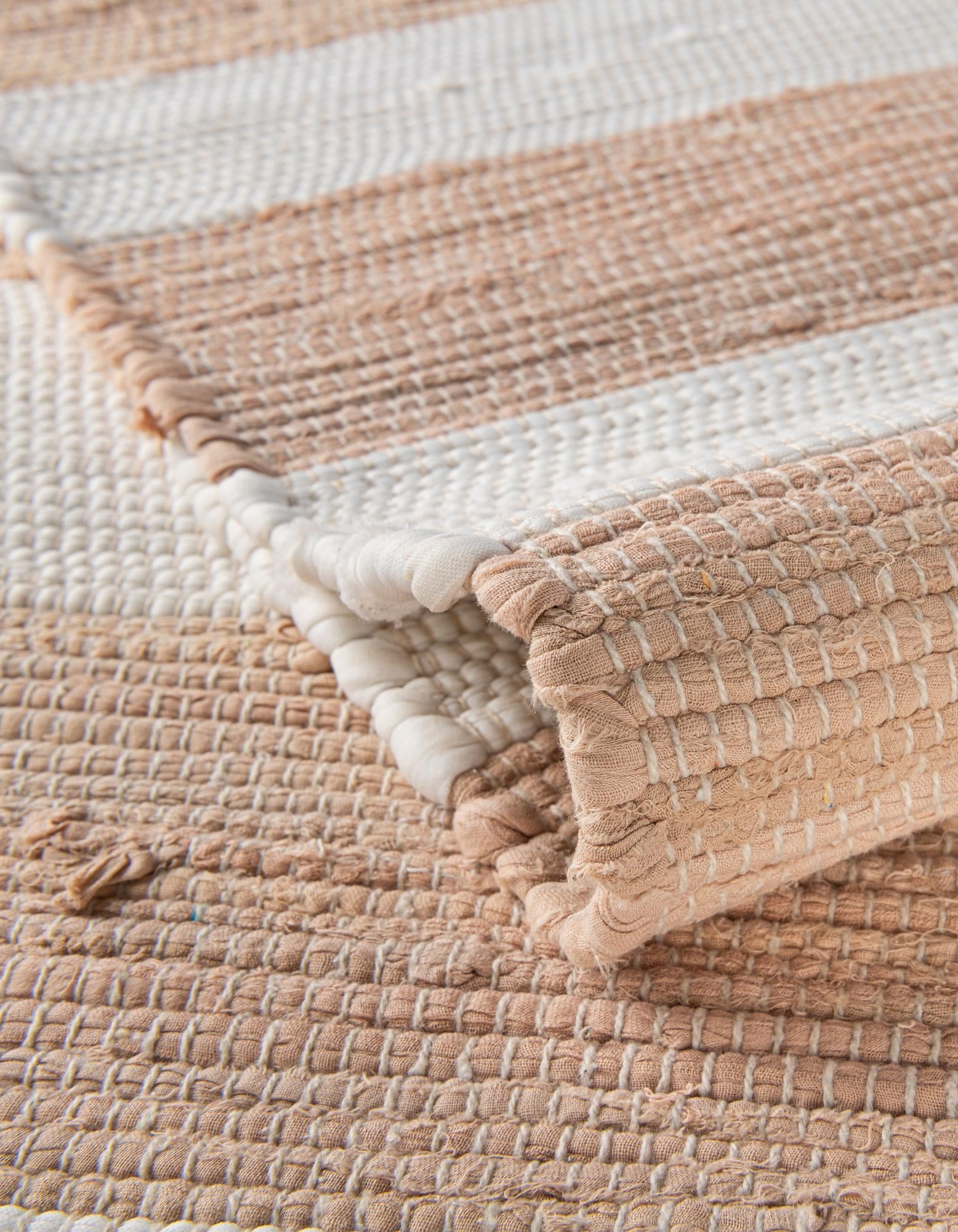 Beige 7' 1 x 10' Hand Woven Chindi Rag Rug | Rugs.com