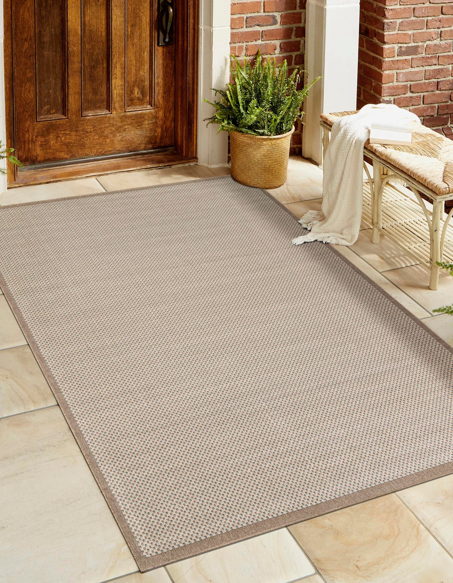 Beige 5' x 8' Border Indoor / Outdoor Rug | Rugs.com