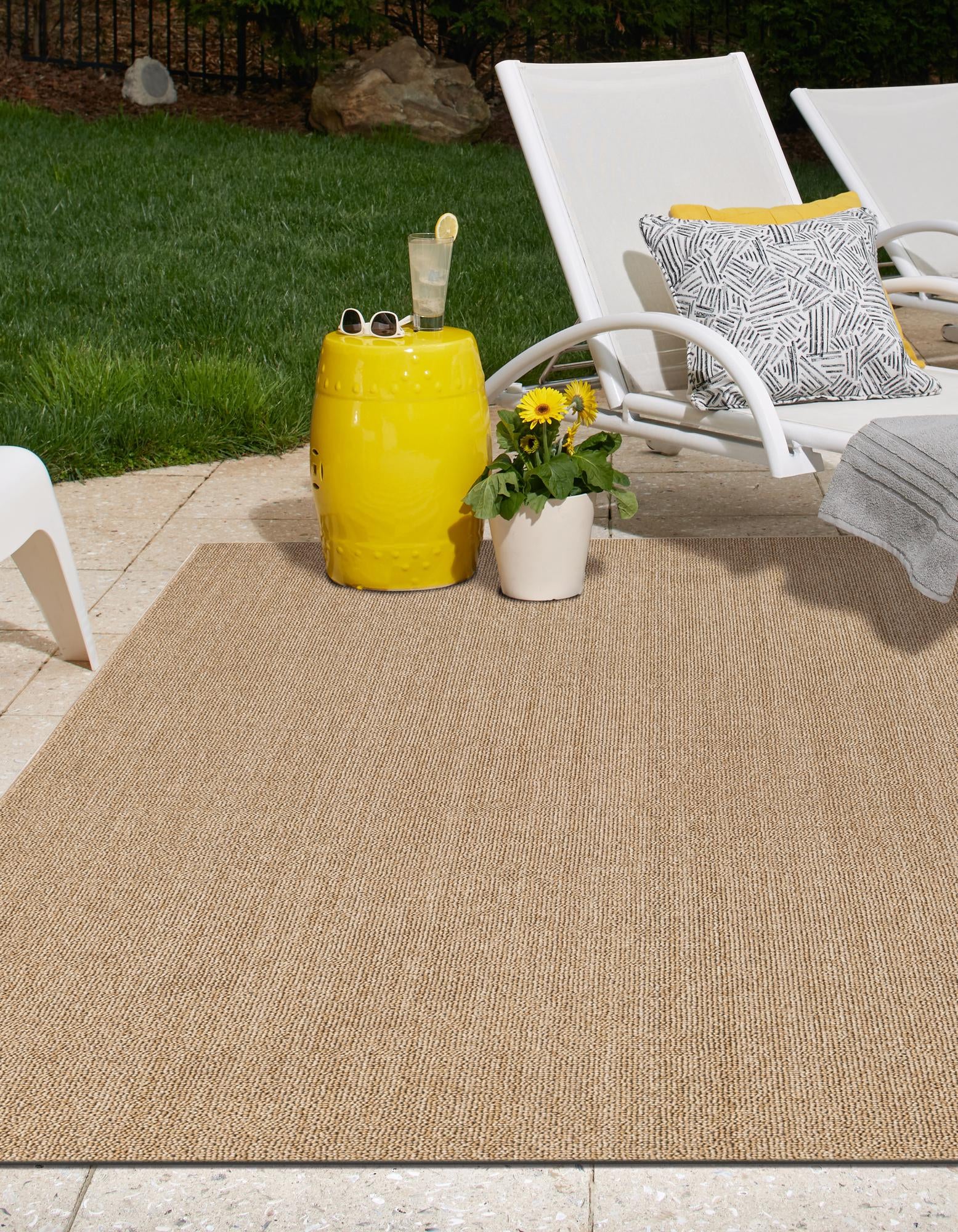 Beige 7' 10 x 10' Solid Indoor / Outdoor Rug | Rugs.com
