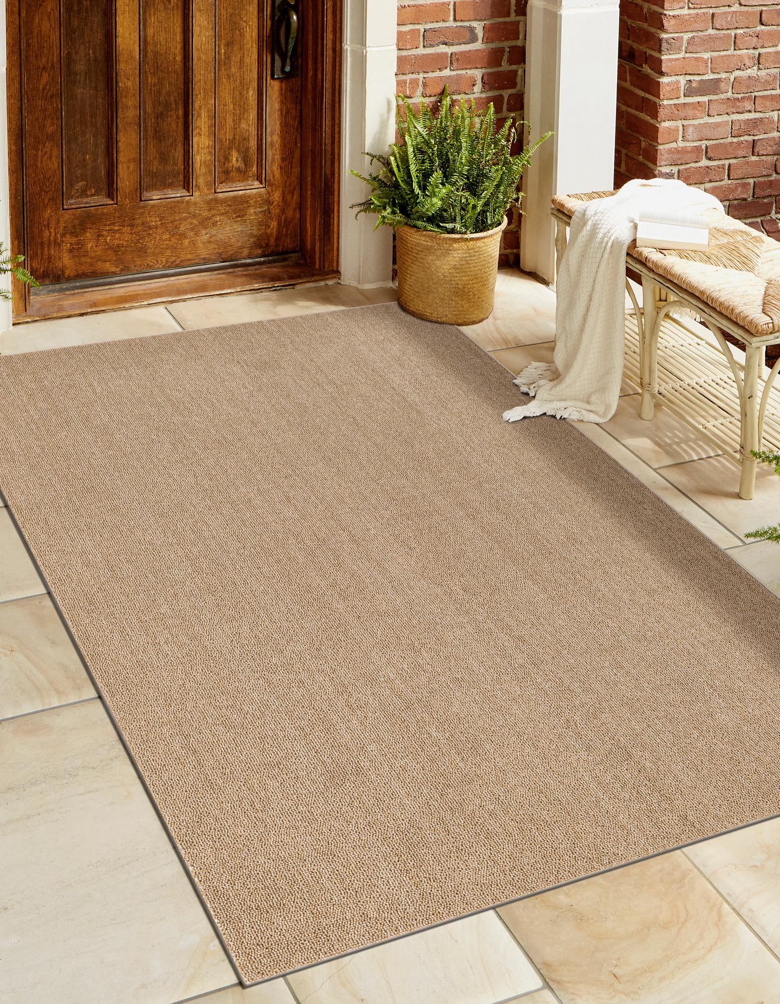 Beige 7' 10 x 10' Solid Indoor / Outdoor Rug | Rugs.com