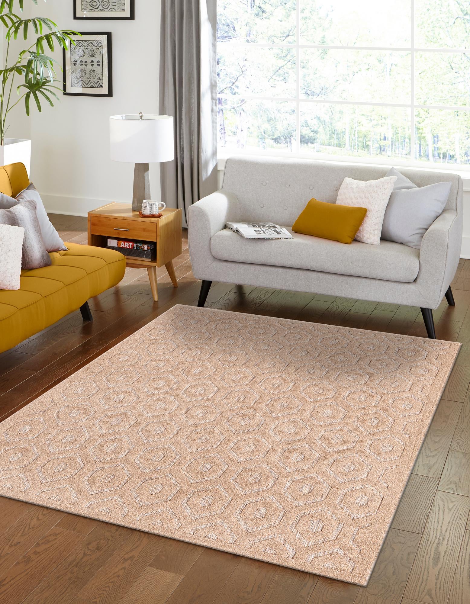 Beige 9' x 12' Trellis Textured Indoor / Outdoor Rug | Rugs.com