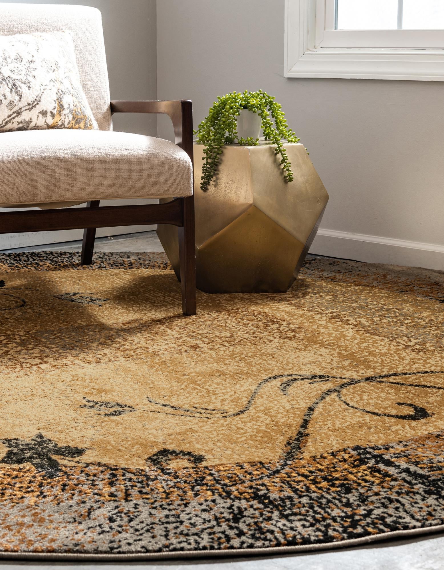 Beige 7' 10 x 7' 10 Cafe Round Rug | Rugs.com