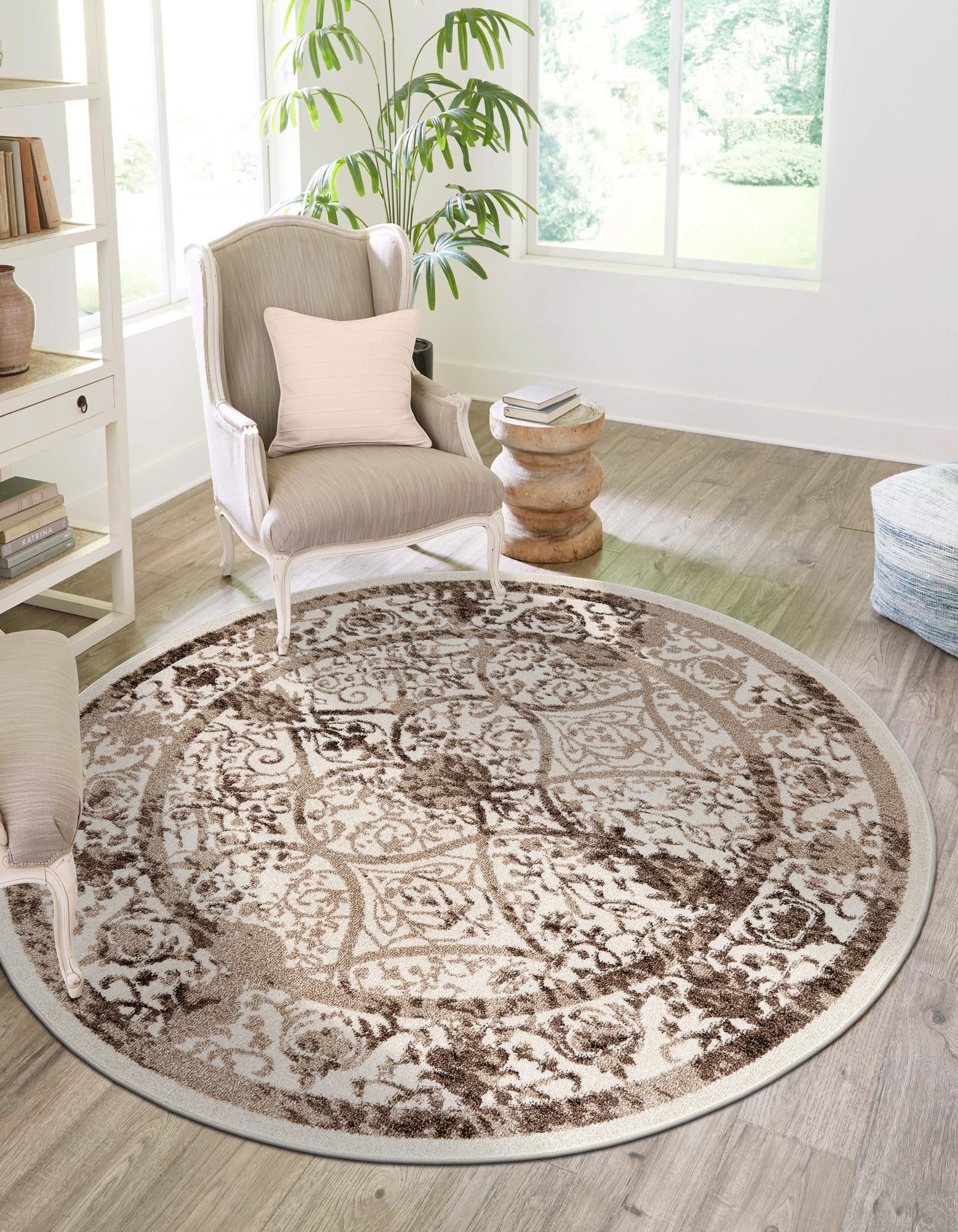 Beige 7' 10 x 7' 10 Miranda Round Rug | Rugs.com