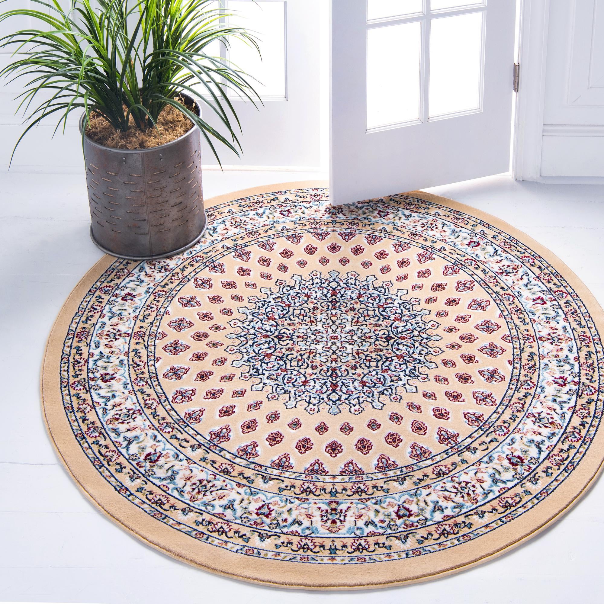 Burgundy 5' x 5' Nain Design Round Rug | Rugs.com