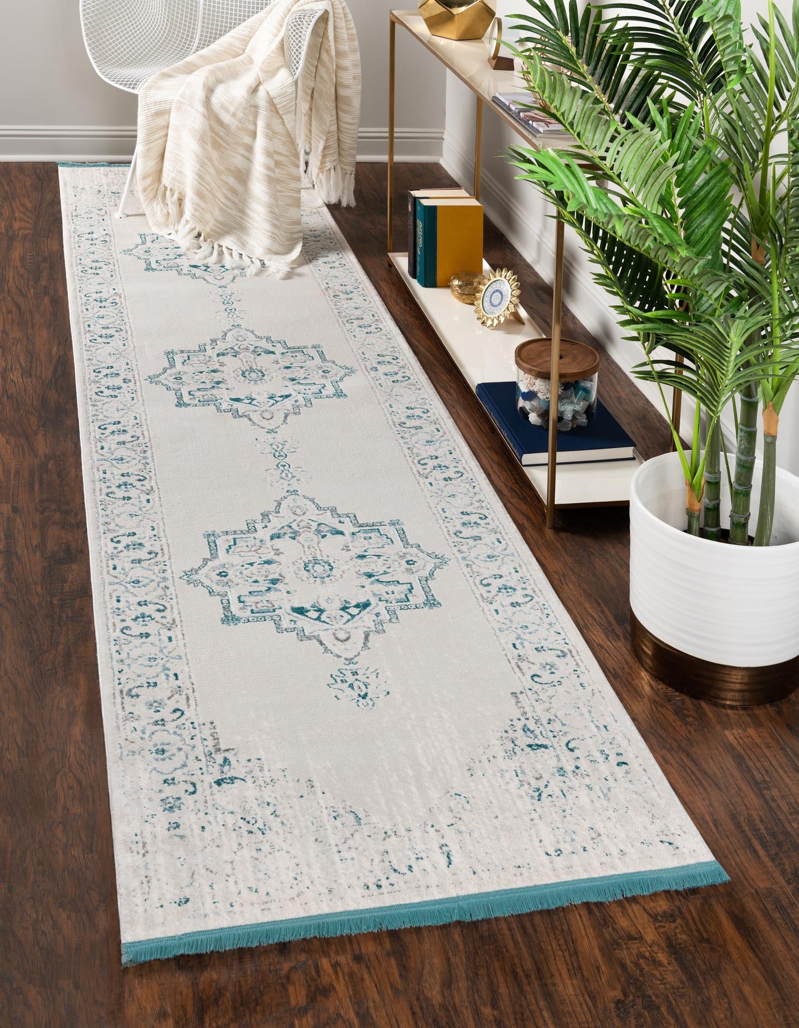 Light Blue 2' 7 x 10' Modern Classical Runner Rug | Rugs.com