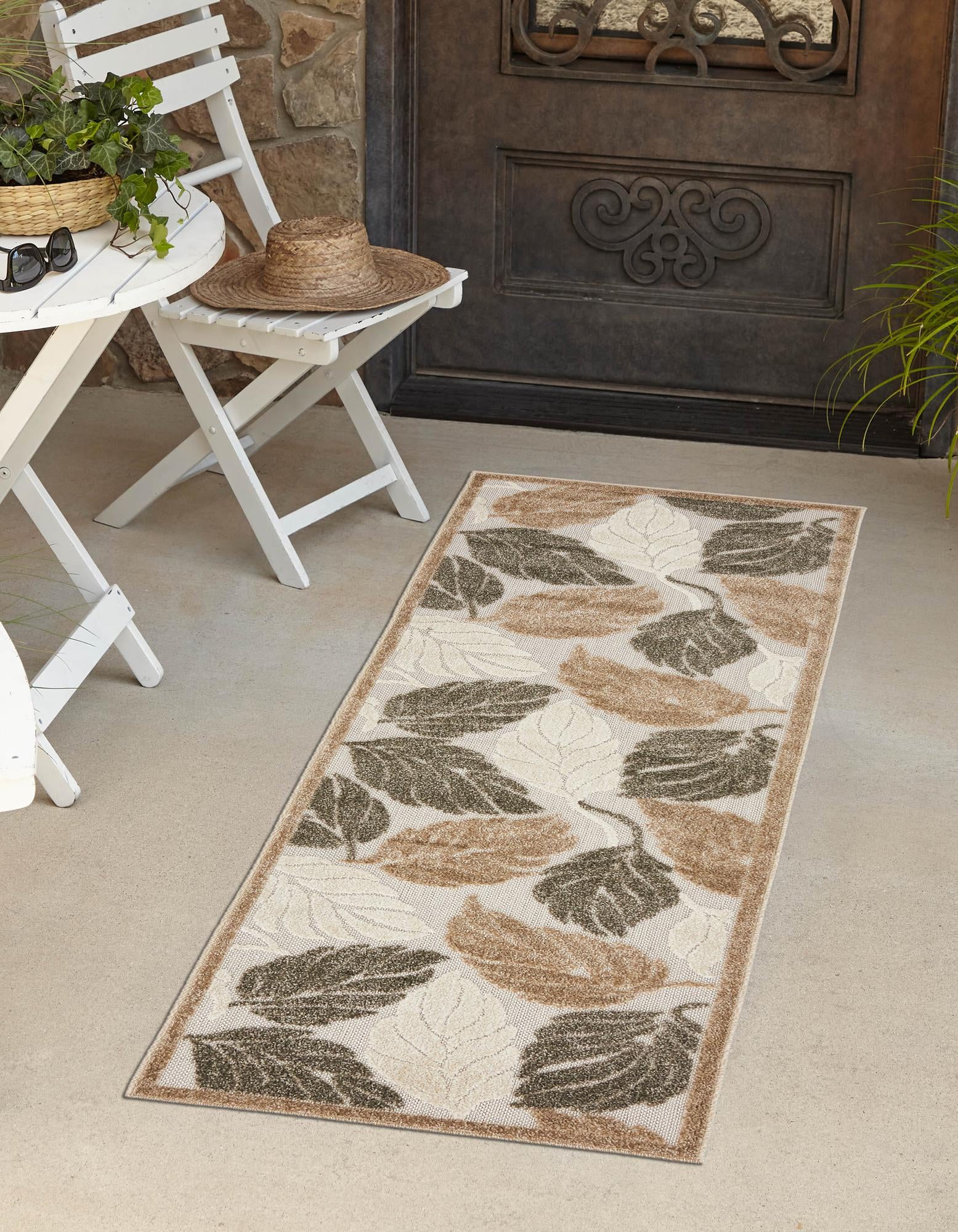 Green 2' x 6' Botanical Indoor / Outdoor Runner Rug | Rugs.com