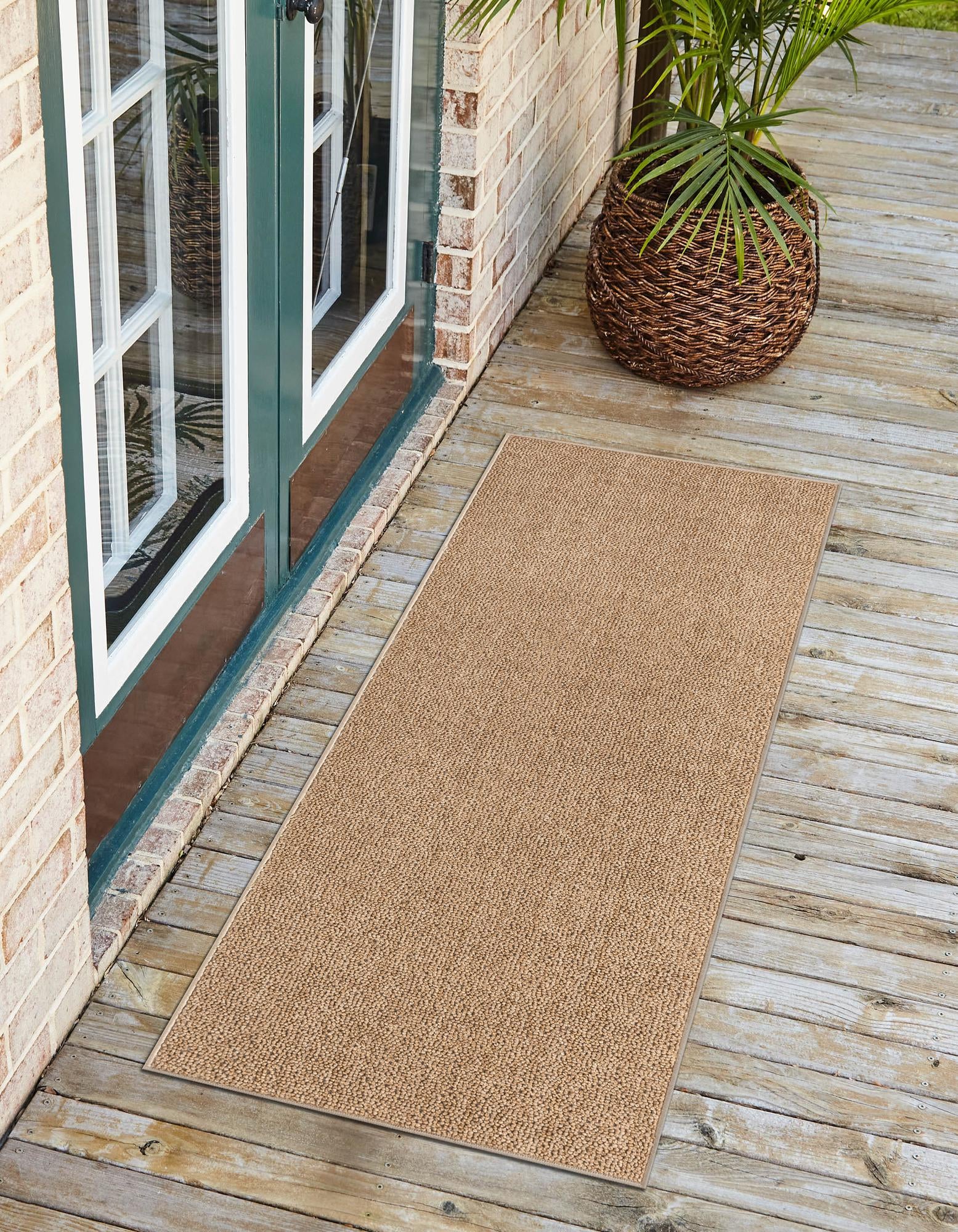 Beige 2' x 6' 1 Solid Indoor / Outdoor Runner Rug | Rugs.com