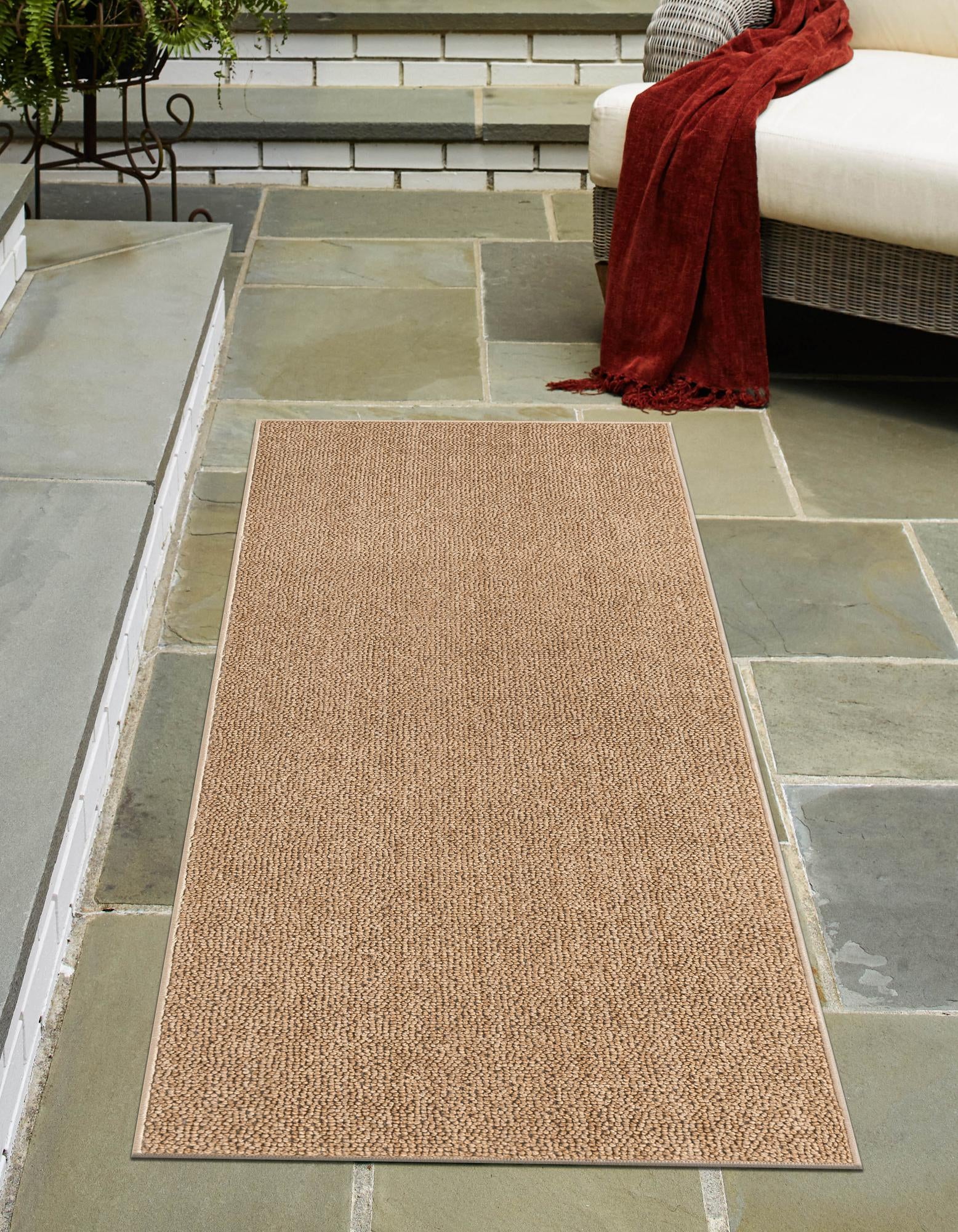 Beige 2' 7 x 12' Solid Indoor / Outdoor Runner Rug | Rugs.com
