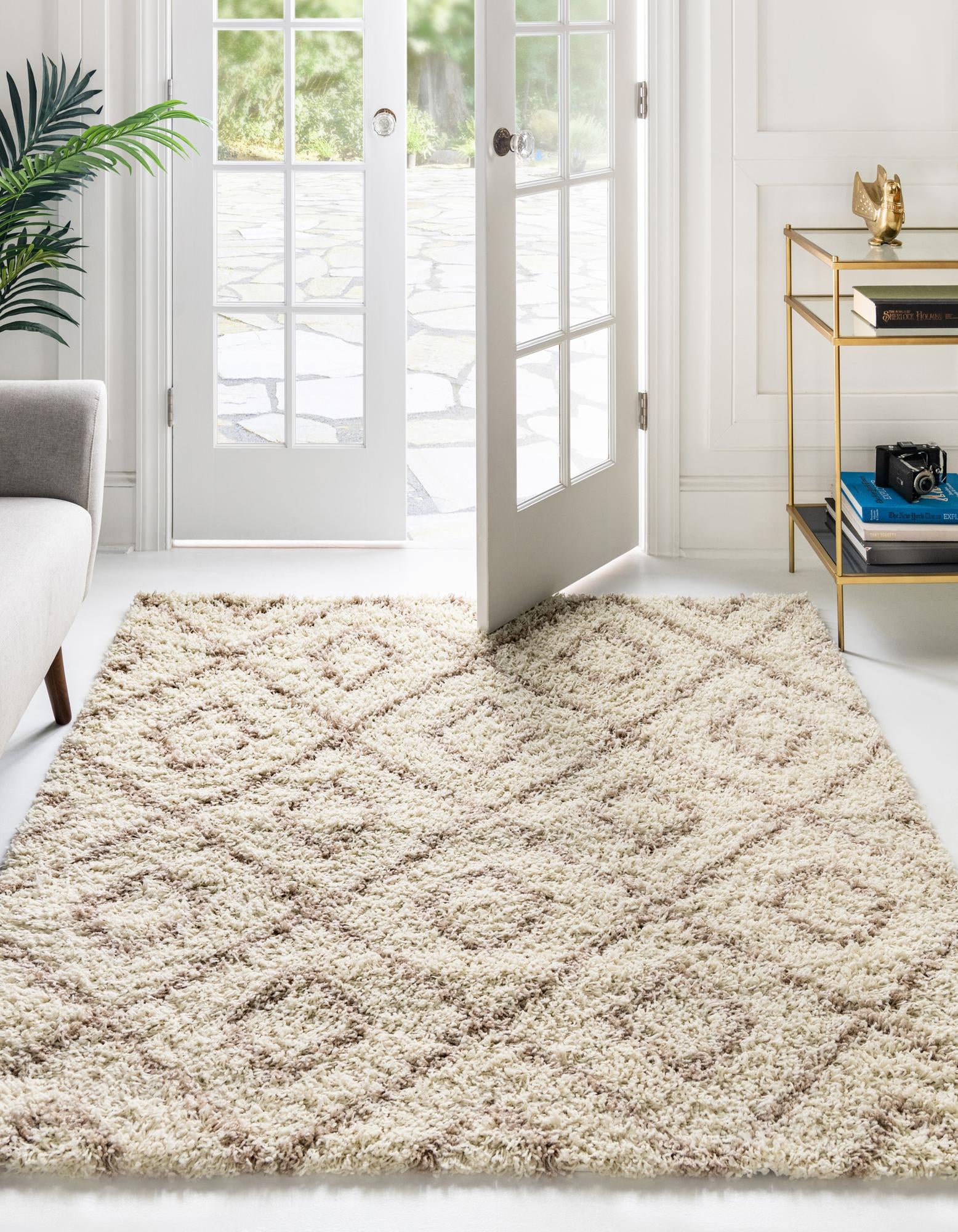Beige 10' x 10' Lattice Shag Square Rug | Rugs.com