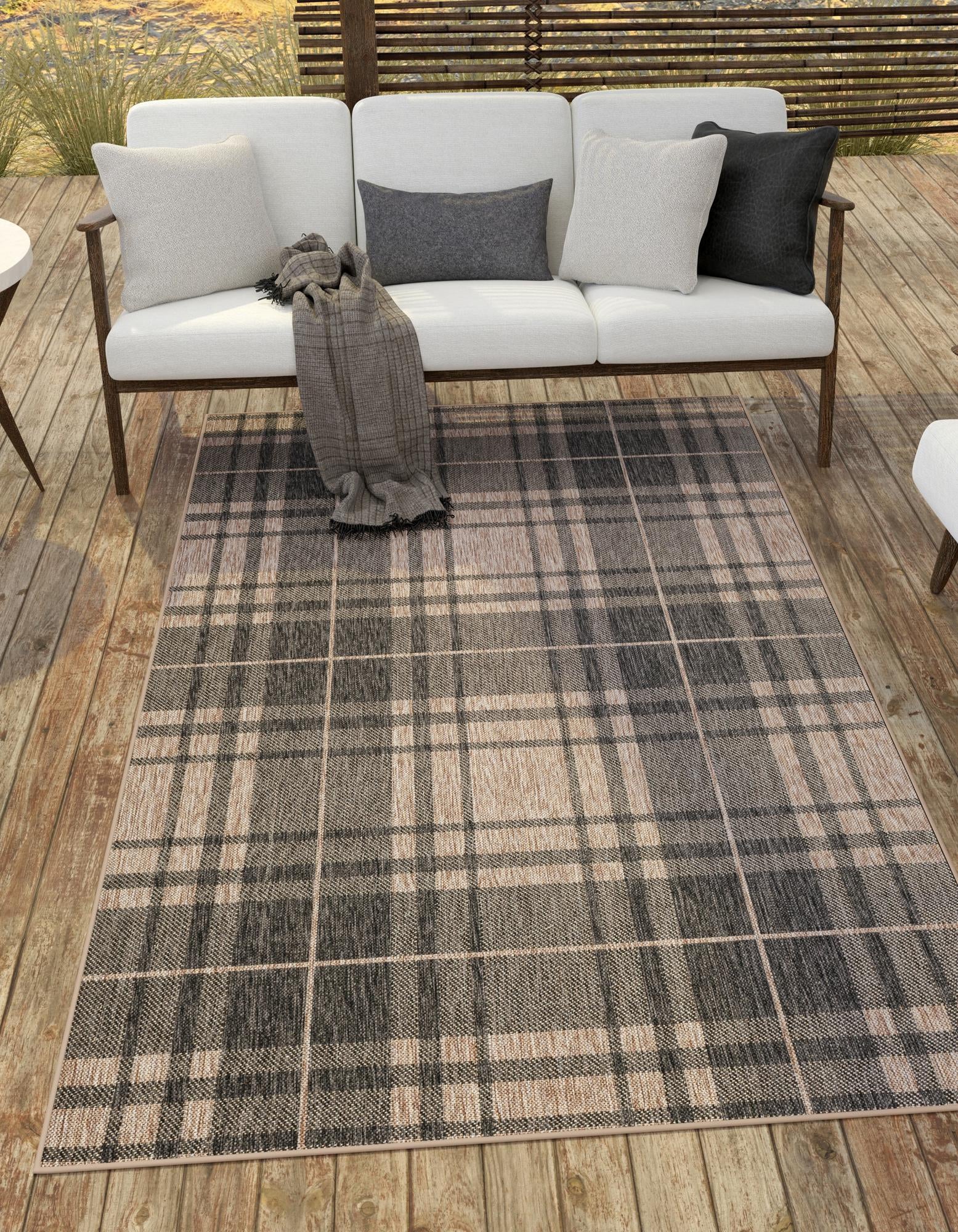 Black and Brown 9' x 12' Checkered Indoor / Outdoor Rug | Rugs.com