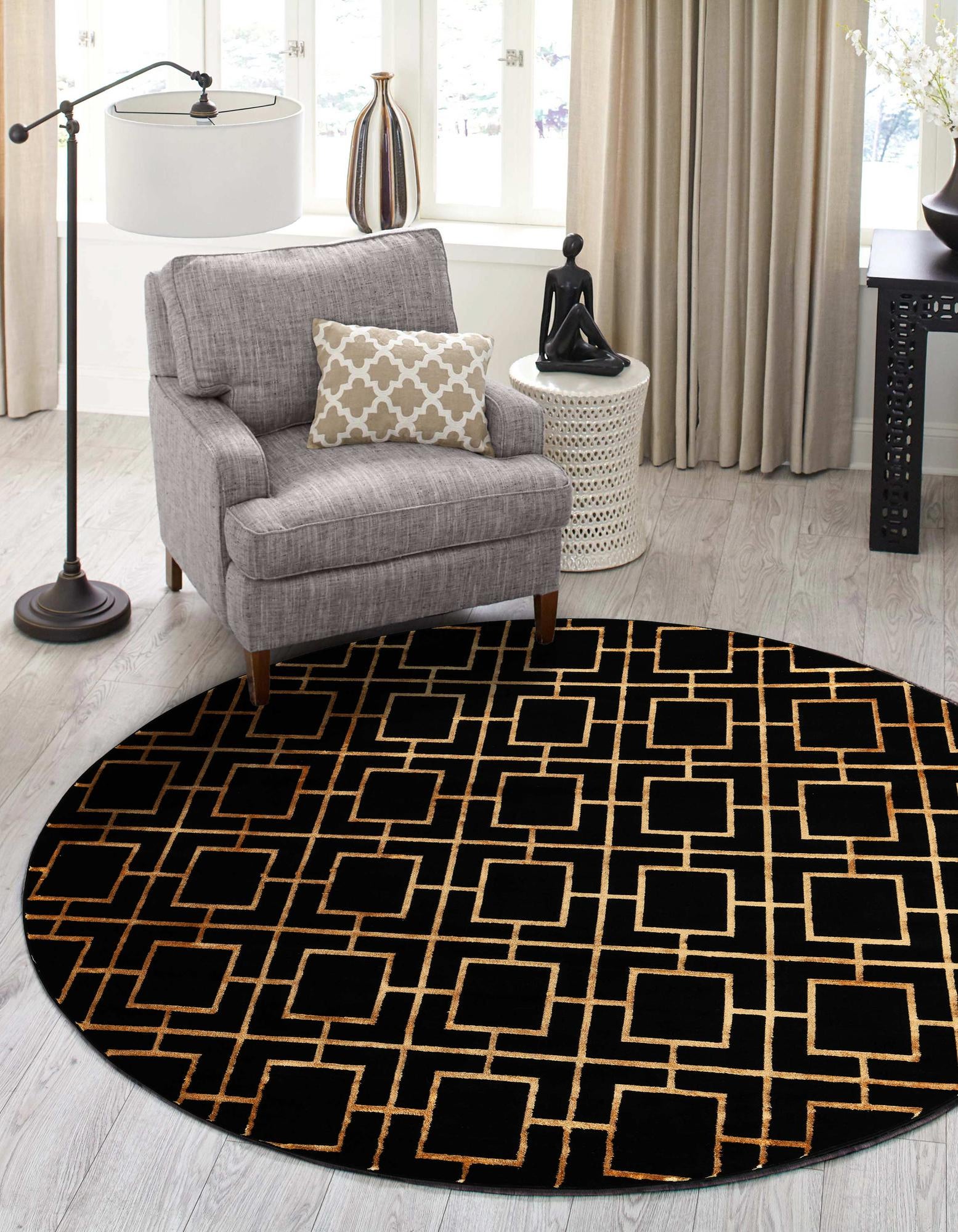 Black and Gold 10' x 10' Marilyn Monroe™ Glam Deco Round Rug | Rugs.com