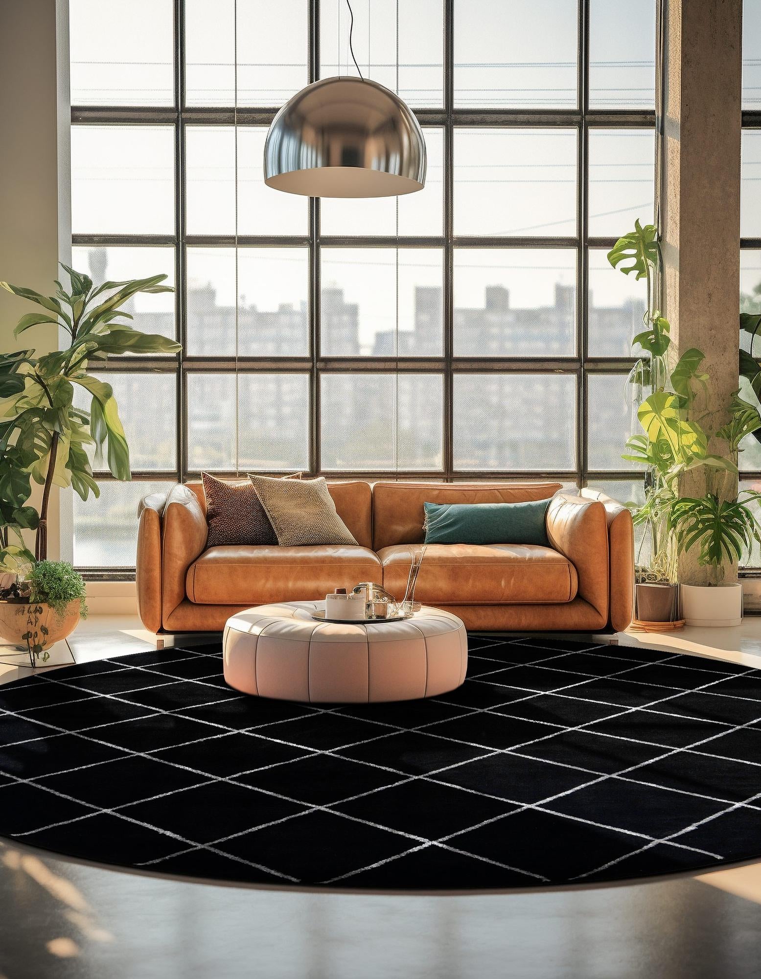 Black and Silver 7' 10 x 7' 10 Vogue Geo Round Rug | Rugs.com