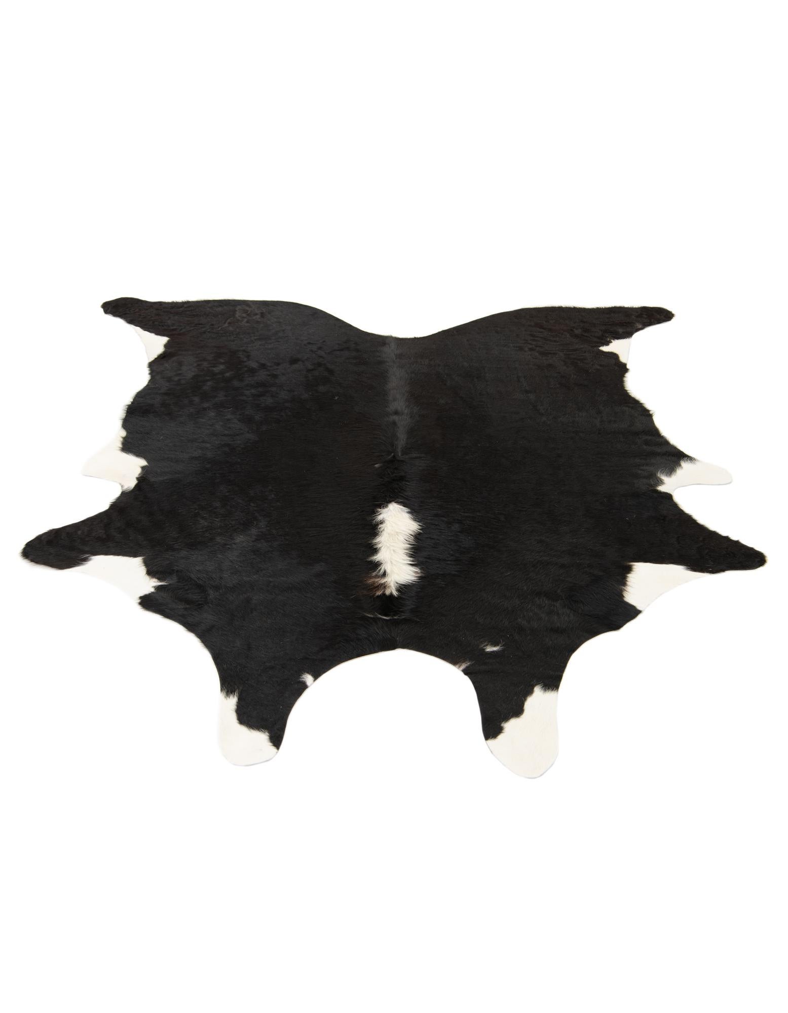 Black and White 6' 4 x 6' 8 Cowhide Leather Freeform Rug | Rugs.com