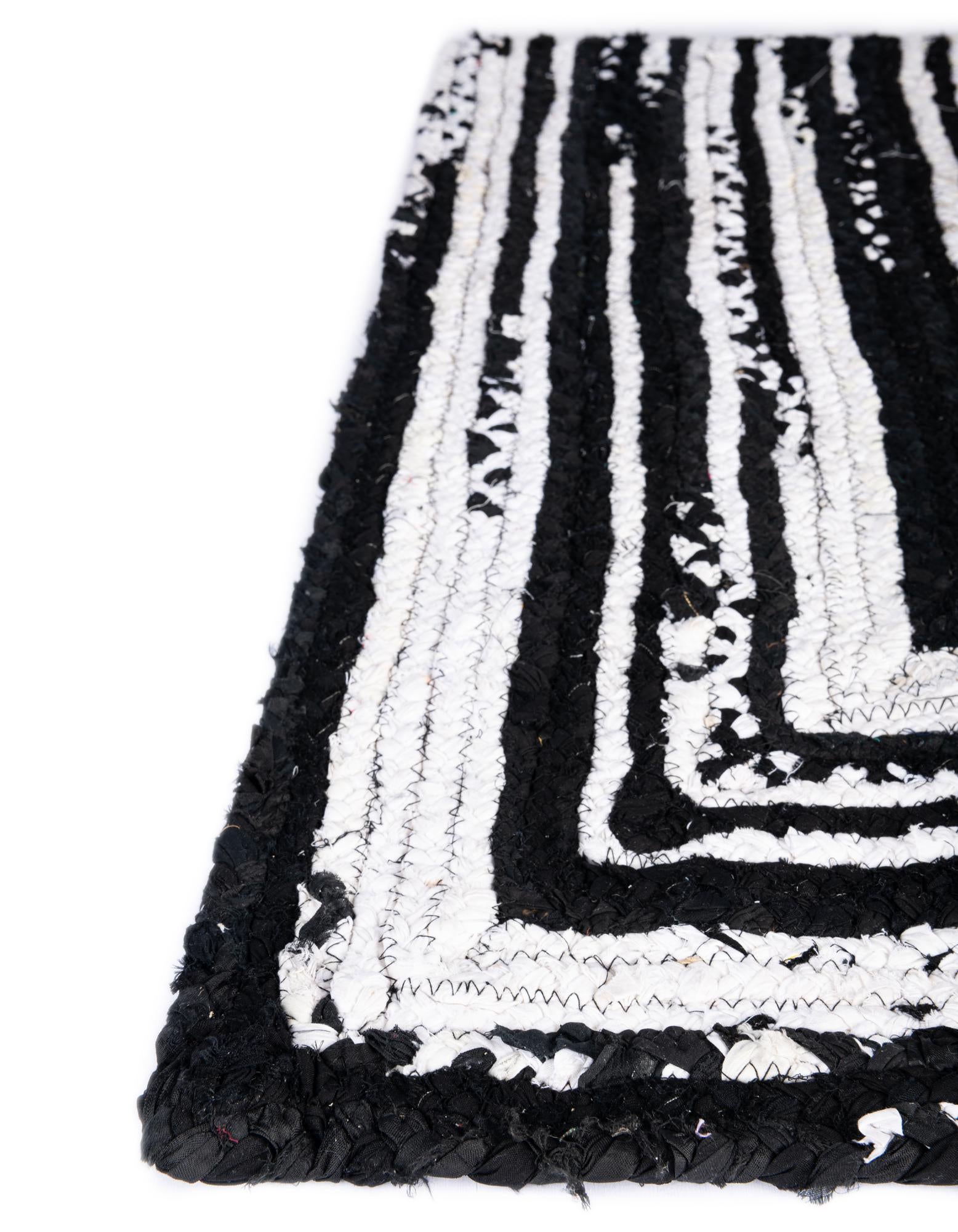 Black and White 8' x 10' Hand Braided Chindi Rug | Rugs.com