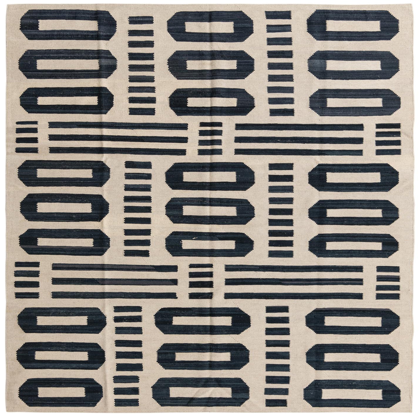 Black and White 5' 9 x 7' 10 Hand Woven Kilim Modern Wool Rug | Rugs.com
