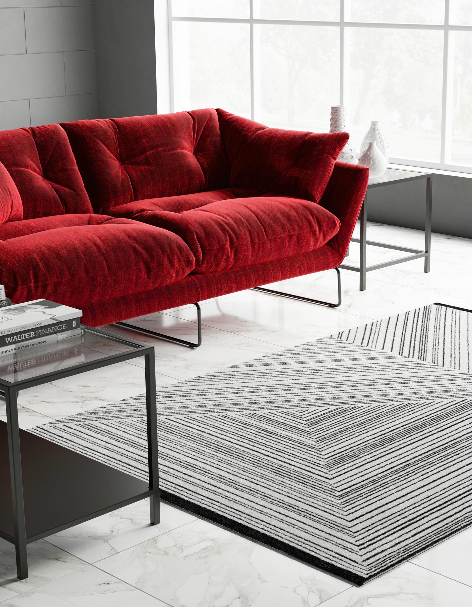 Black and White 6' 1 x 9' Milano Rug | Rugs.com