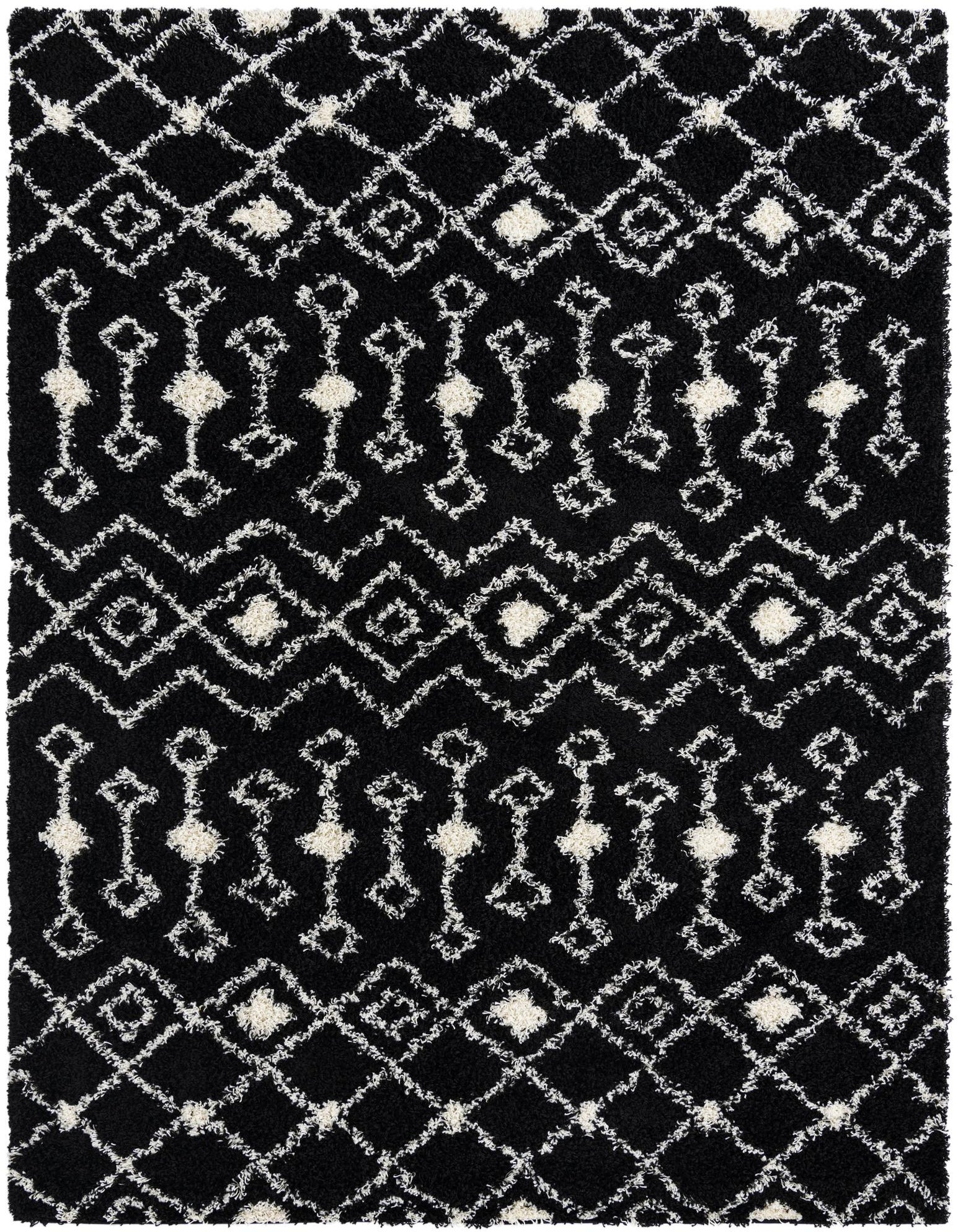 Black and White 7' 10 x 10' Moroccan Trellis Shag Rug | Rugs.com
