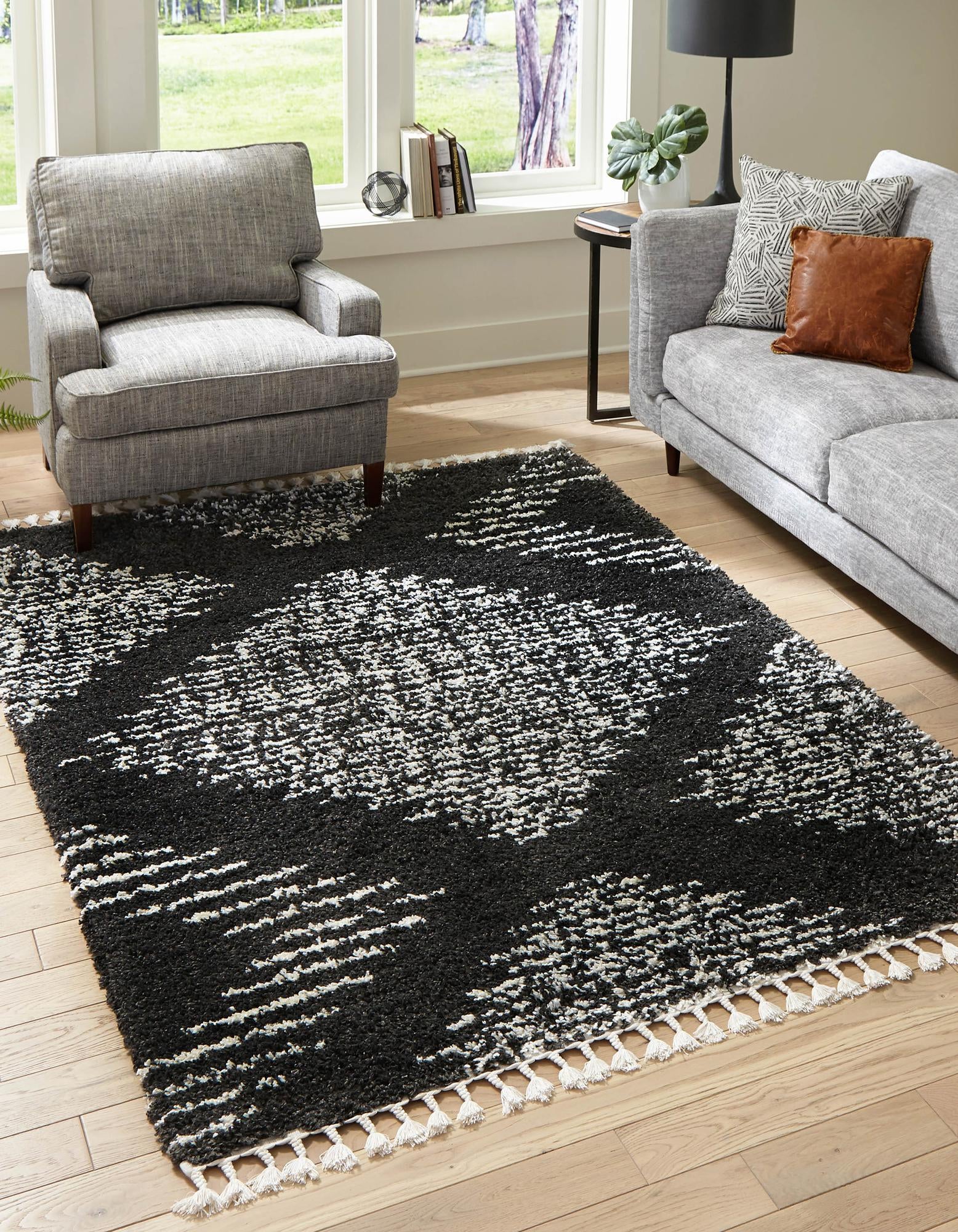 Black and White 9' x 12' Serenity Shag Rug | Rugs.com