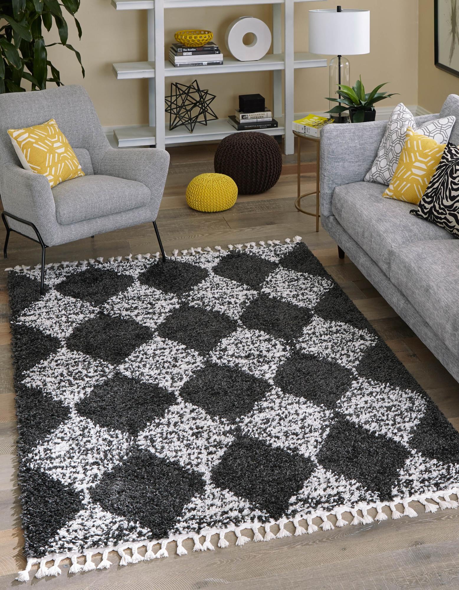Black and White 9' x 12' Serenity Shag Rug | Rugs.com