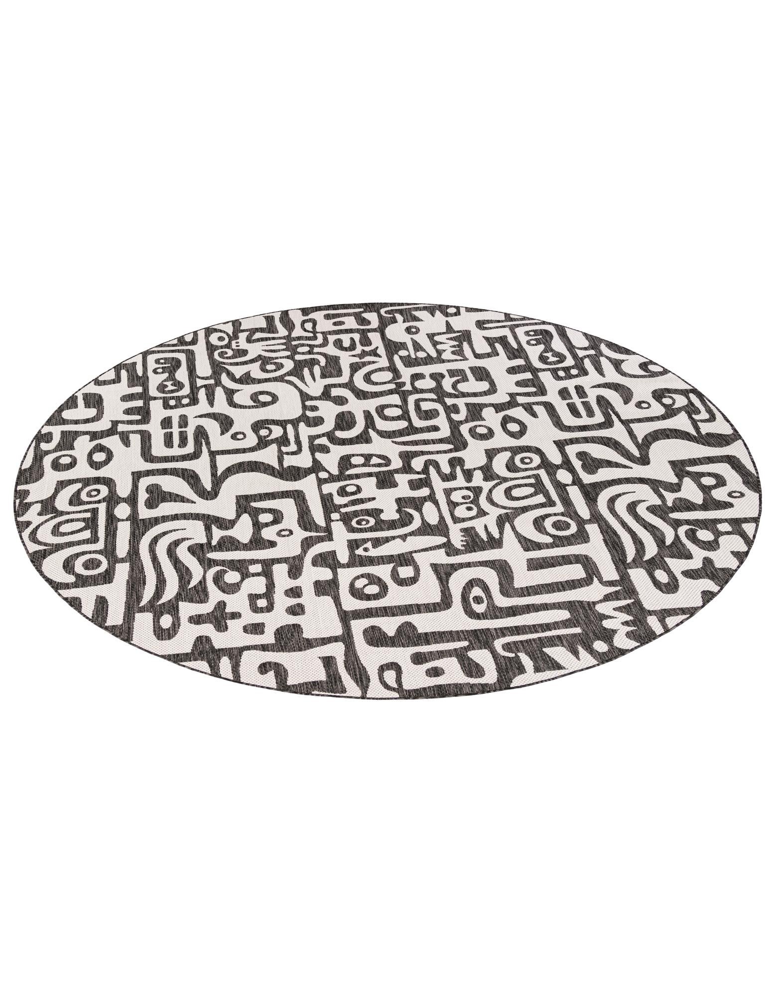 Black and White 10' x 10' Modern Indoor / Outdoor Round Rug | Rugs.com