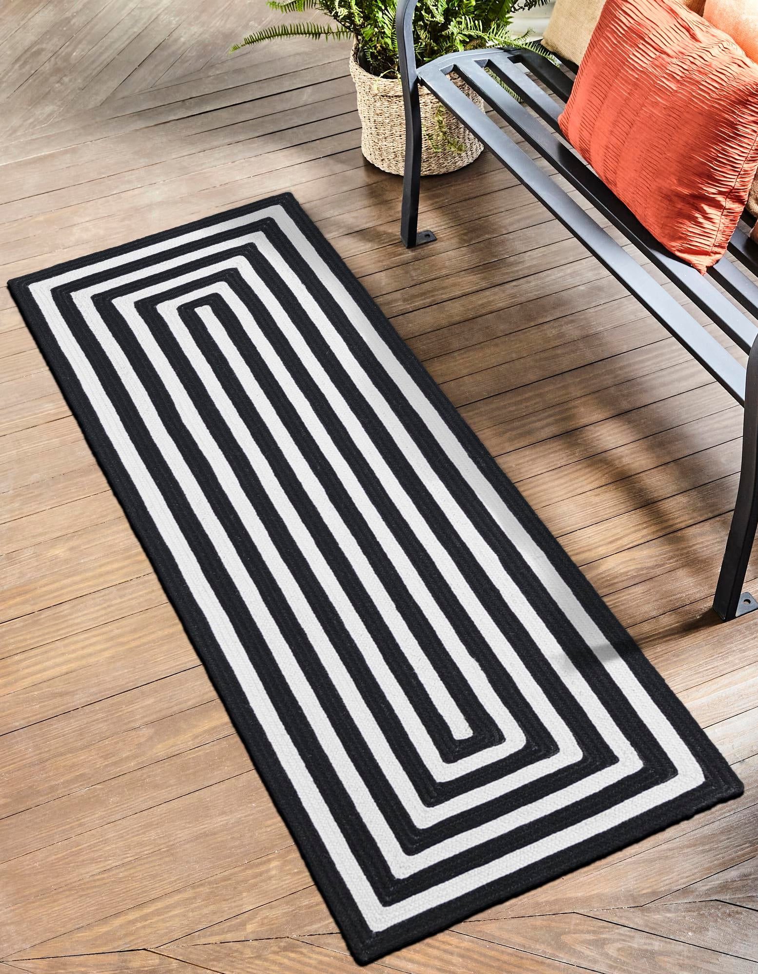 Black and White 2' x 8' Hand Woven Eco Verse Indoor Washable Indoor ...