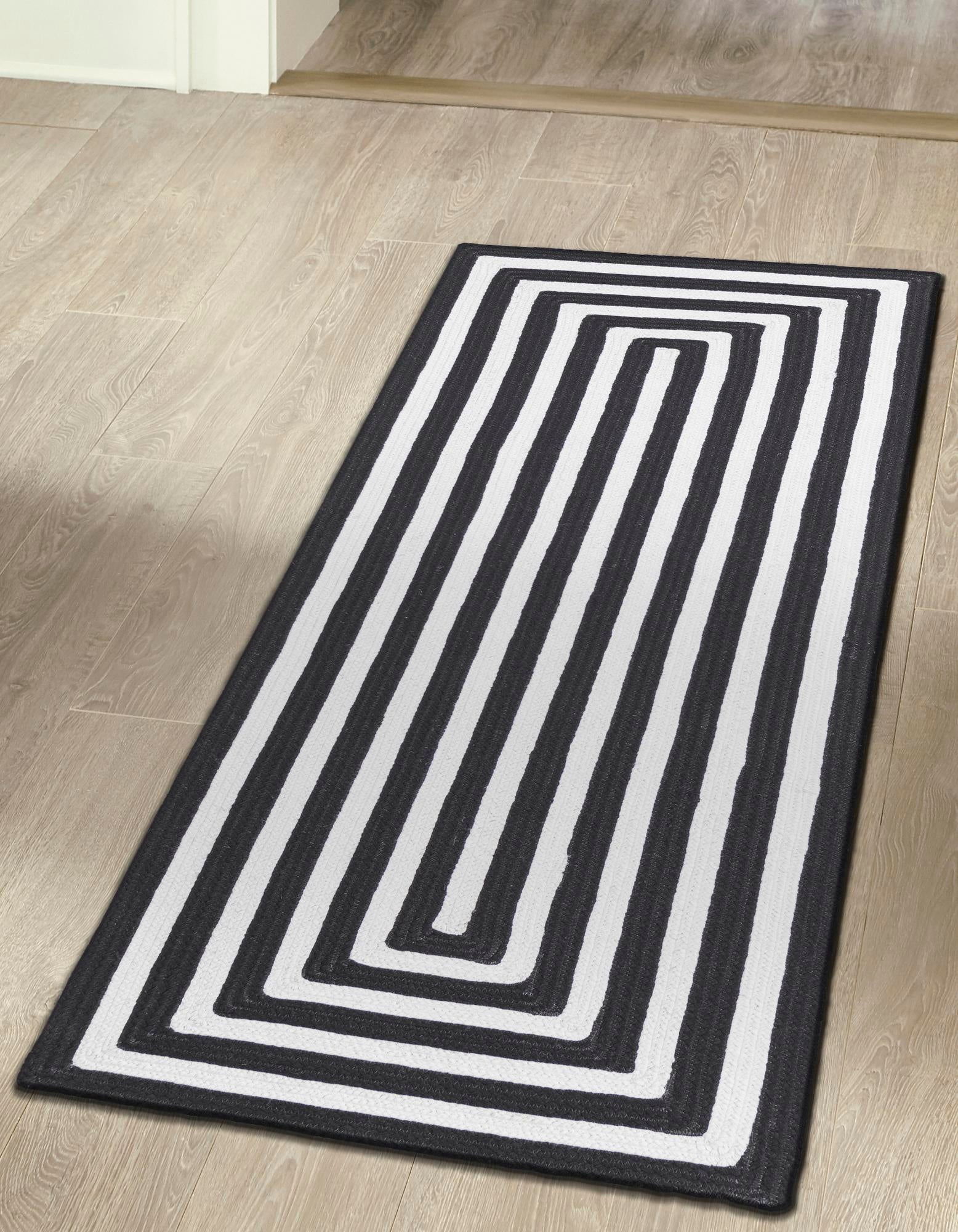 Black and White 2' x 8' Hand Woven Eco Verse Indoor Washable Indoor ...