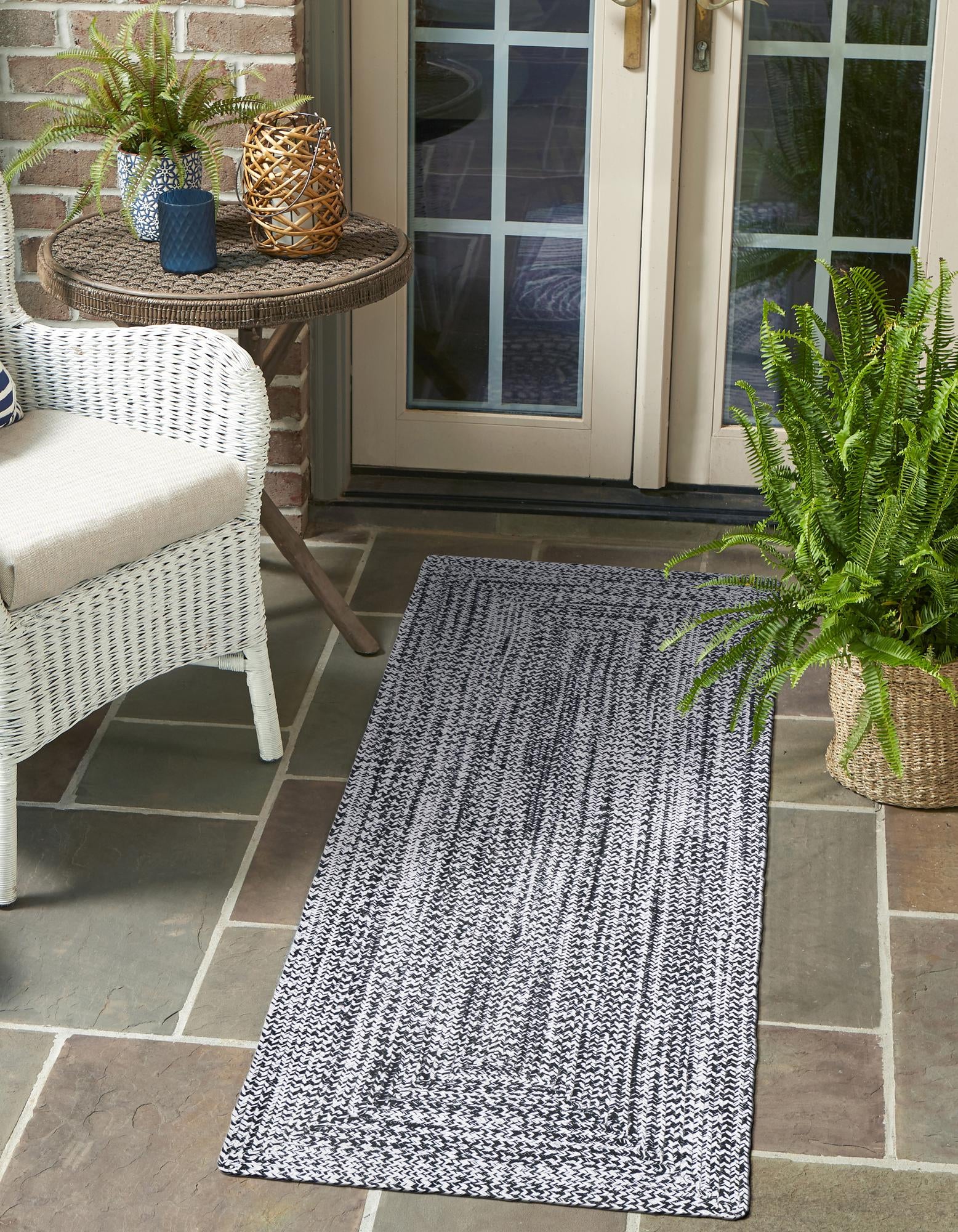 Black and White 2' x 8' Hand Woven Eco Verse Indoor Washable Indoor ...